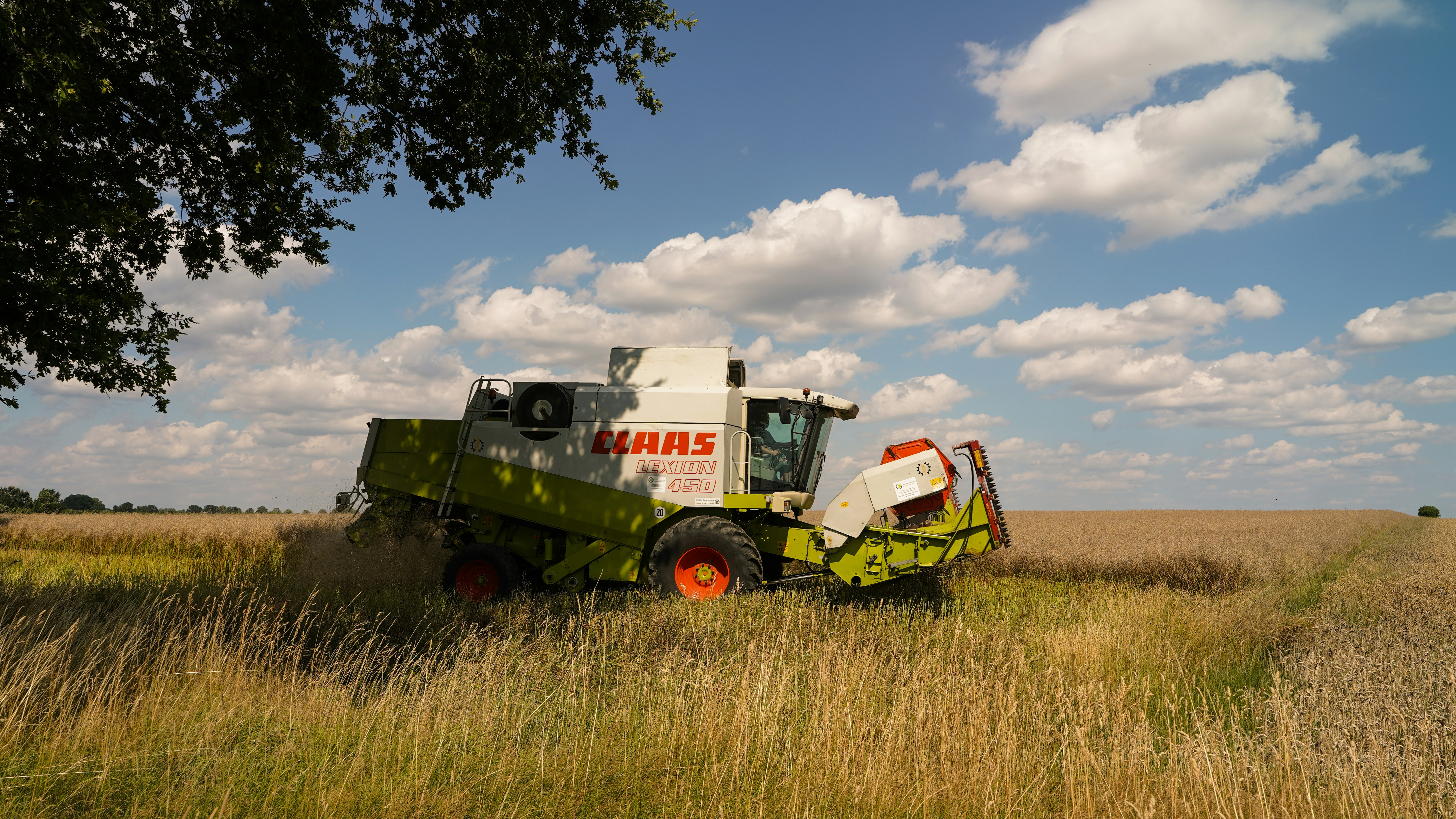 Harvest Machinery in a Sunlit Prairie
