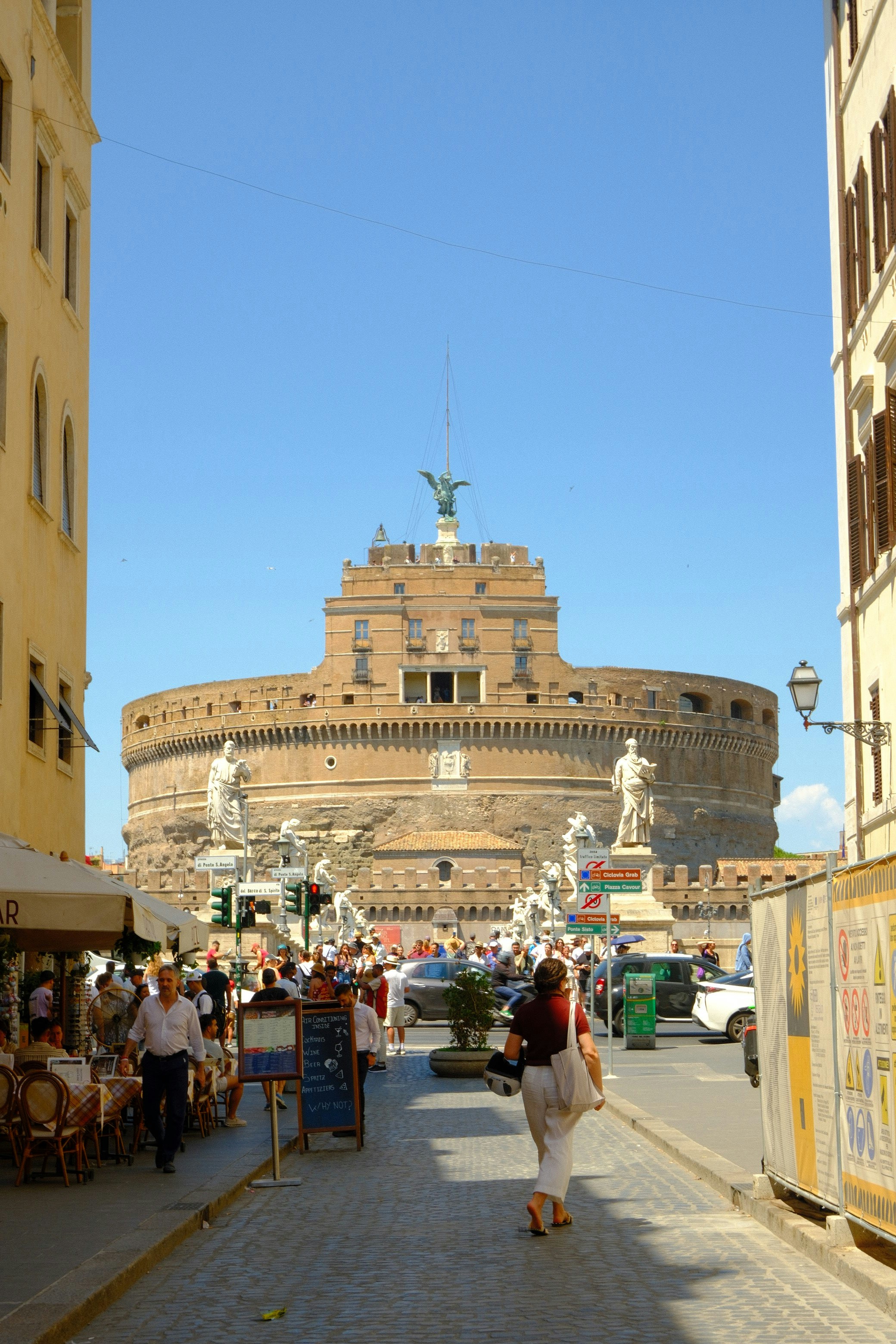 Castle in the Street: A sunlit Piazza Framed by the Rotunda