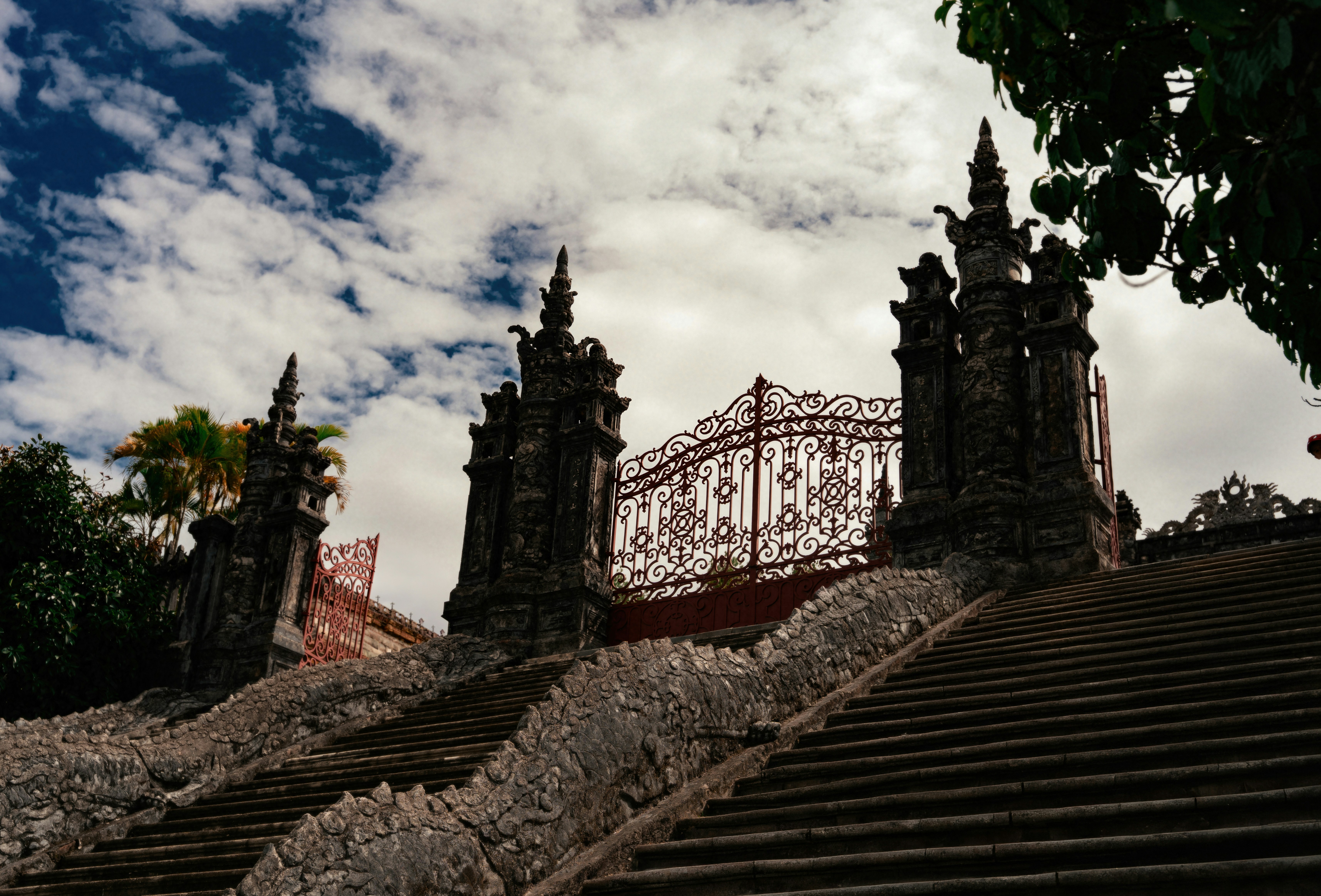 Gothic Gate at Dusk: Echoes of a Stone Staircase