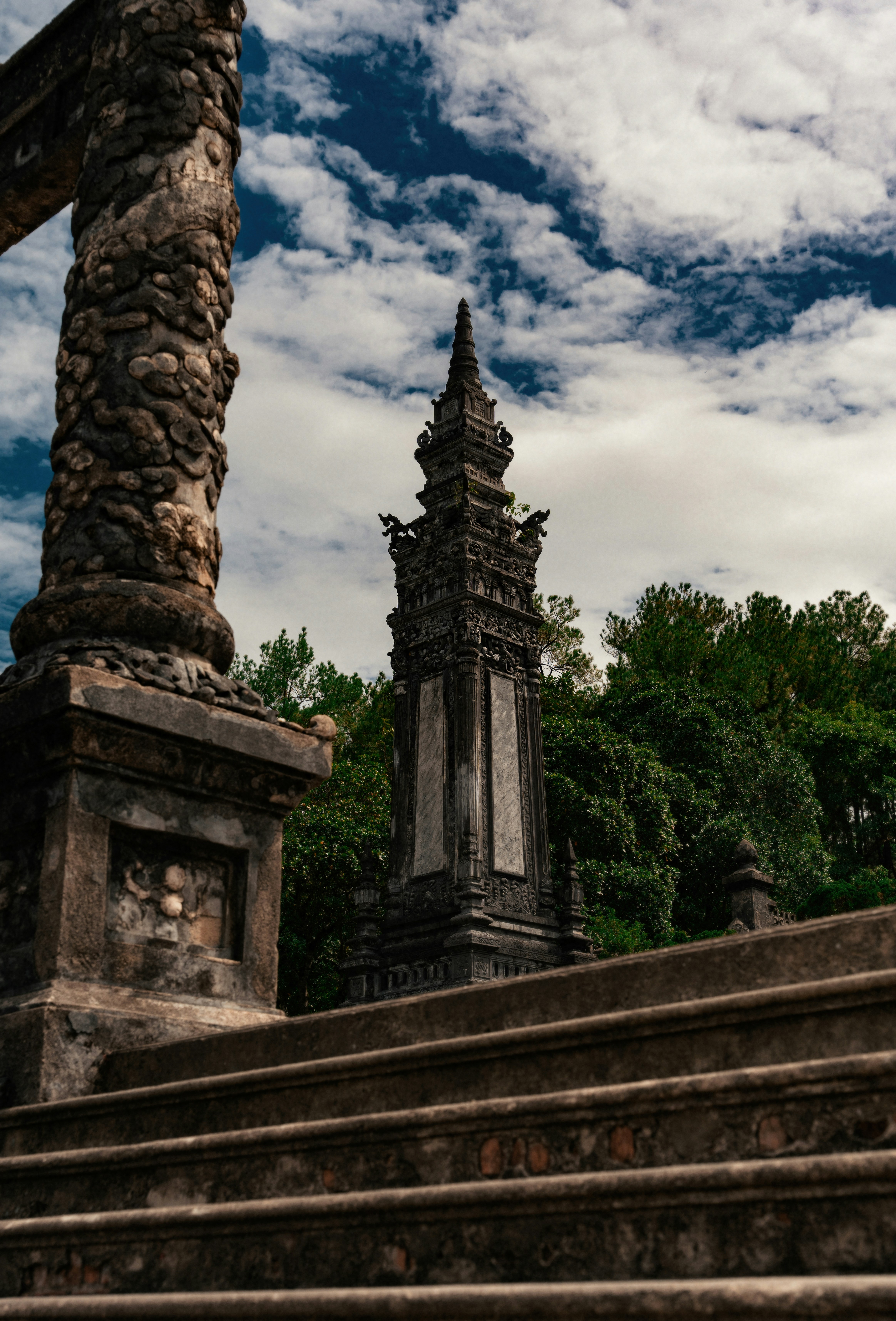 Stone Stupa Rising Over Weathered Steps