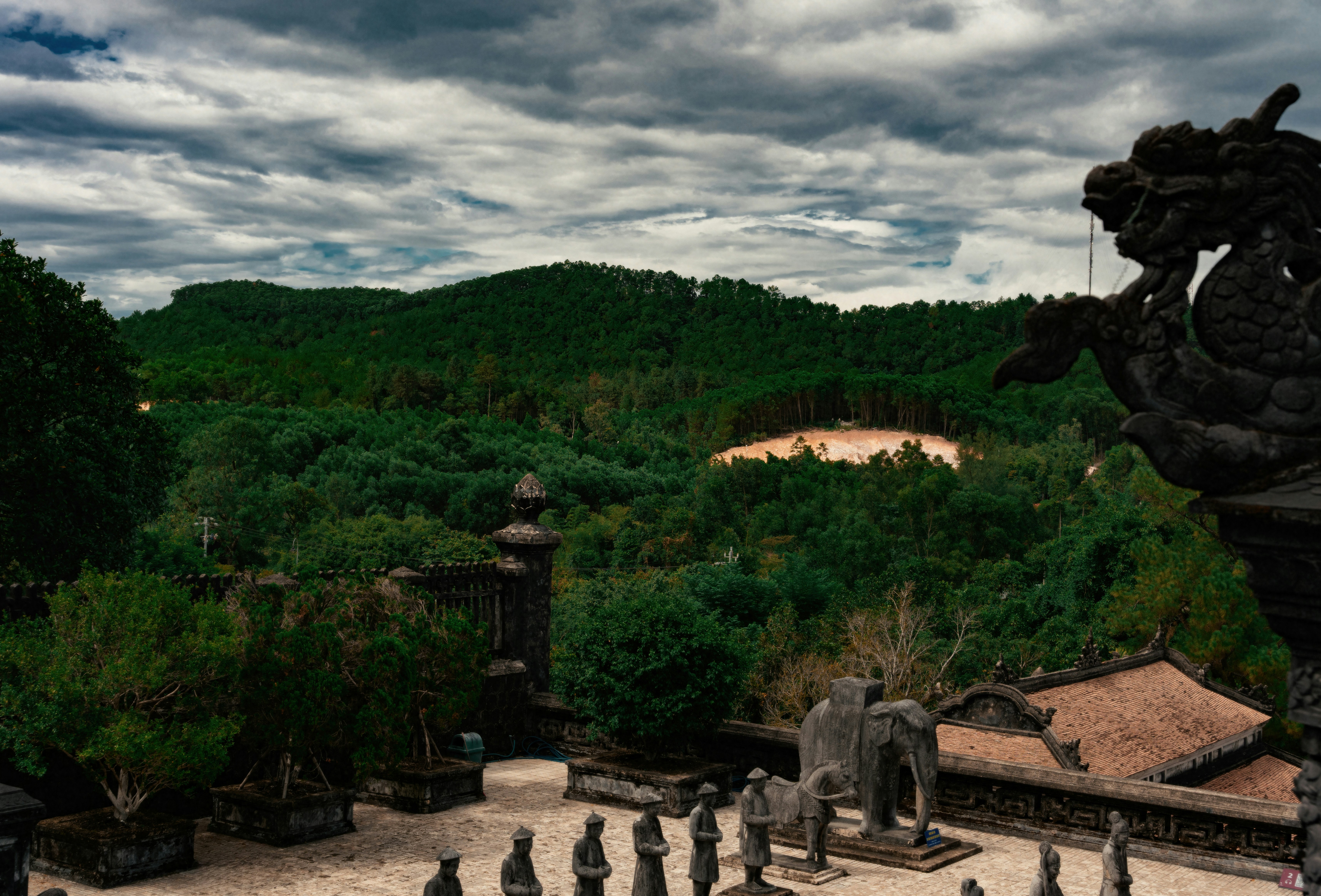 Temples and Terrace Overlooking a Verdant Valley