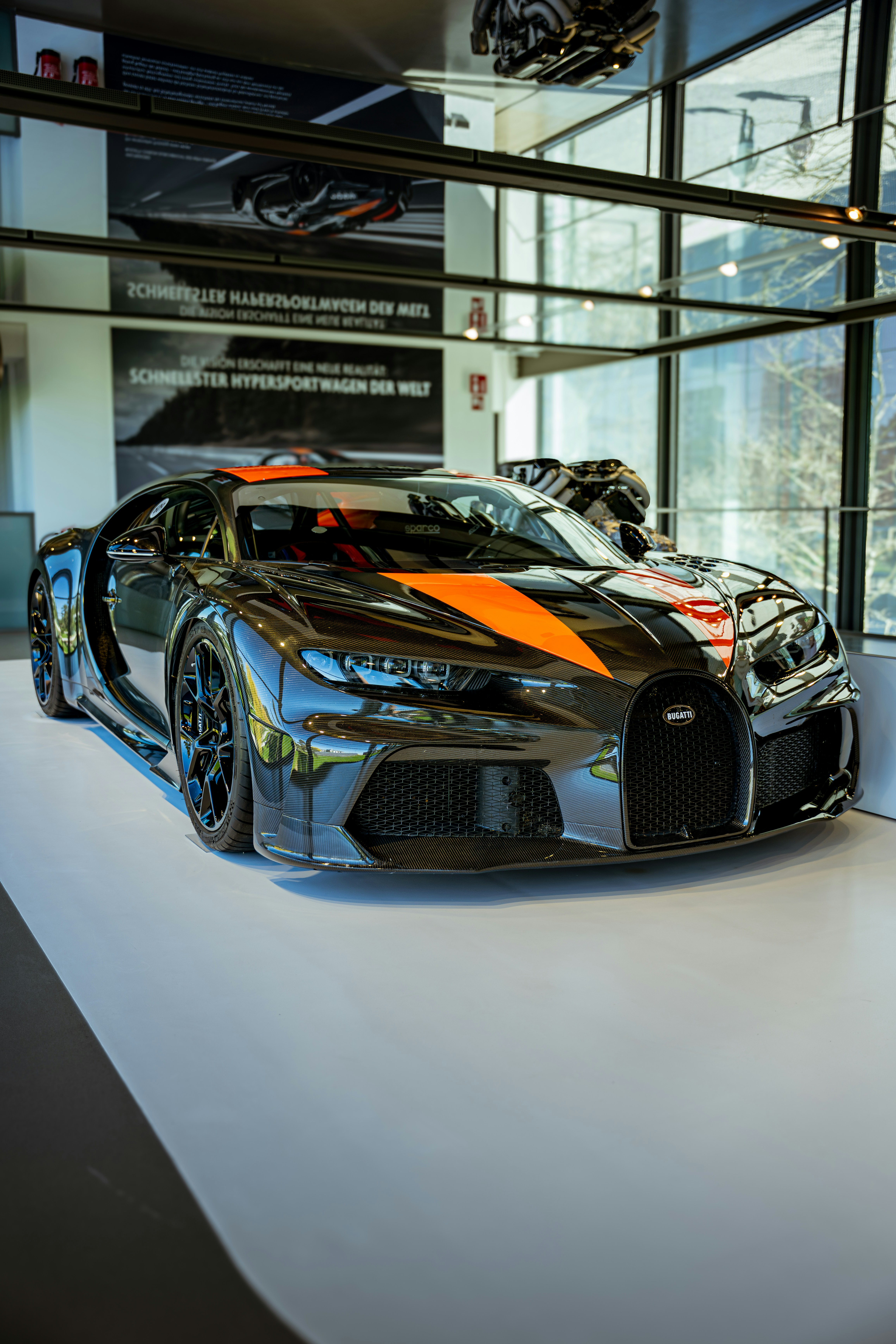 Curved Power: Bugatti Chiron Pur Sang in a Modern Showroom