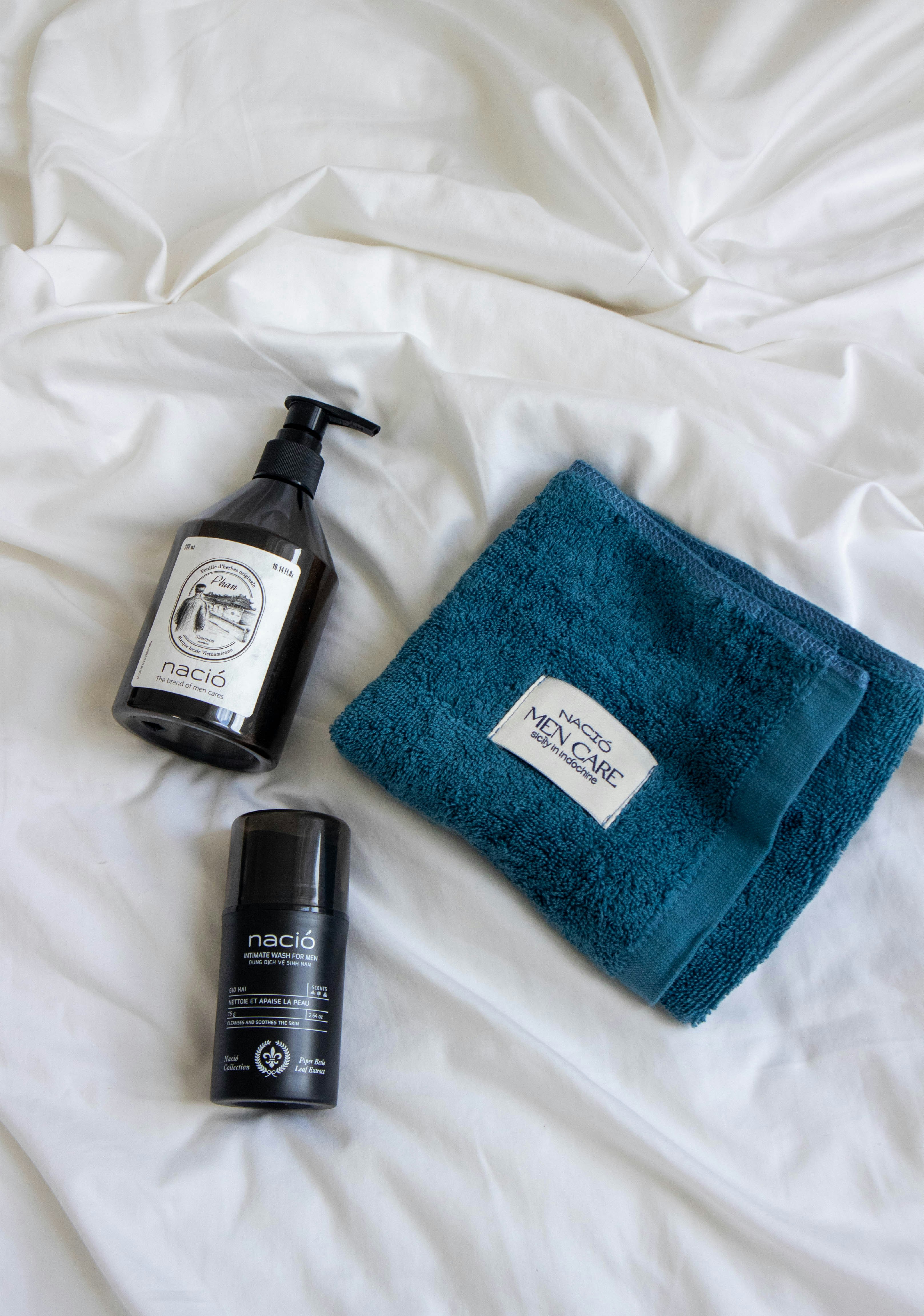 Spa Essentials on Crisp White Linen