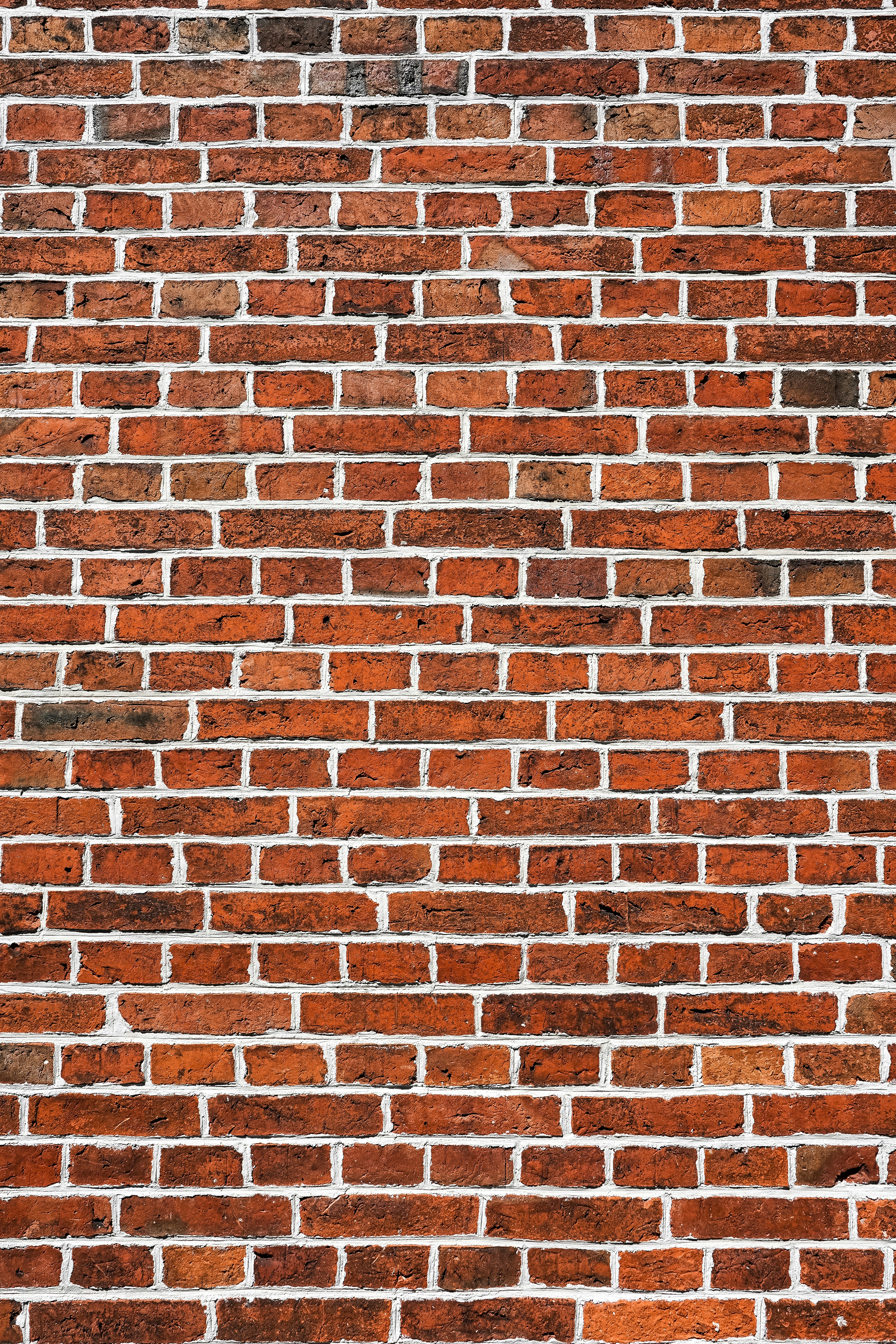 Brick tapestry: even rows of weathered red bricks and white mortar