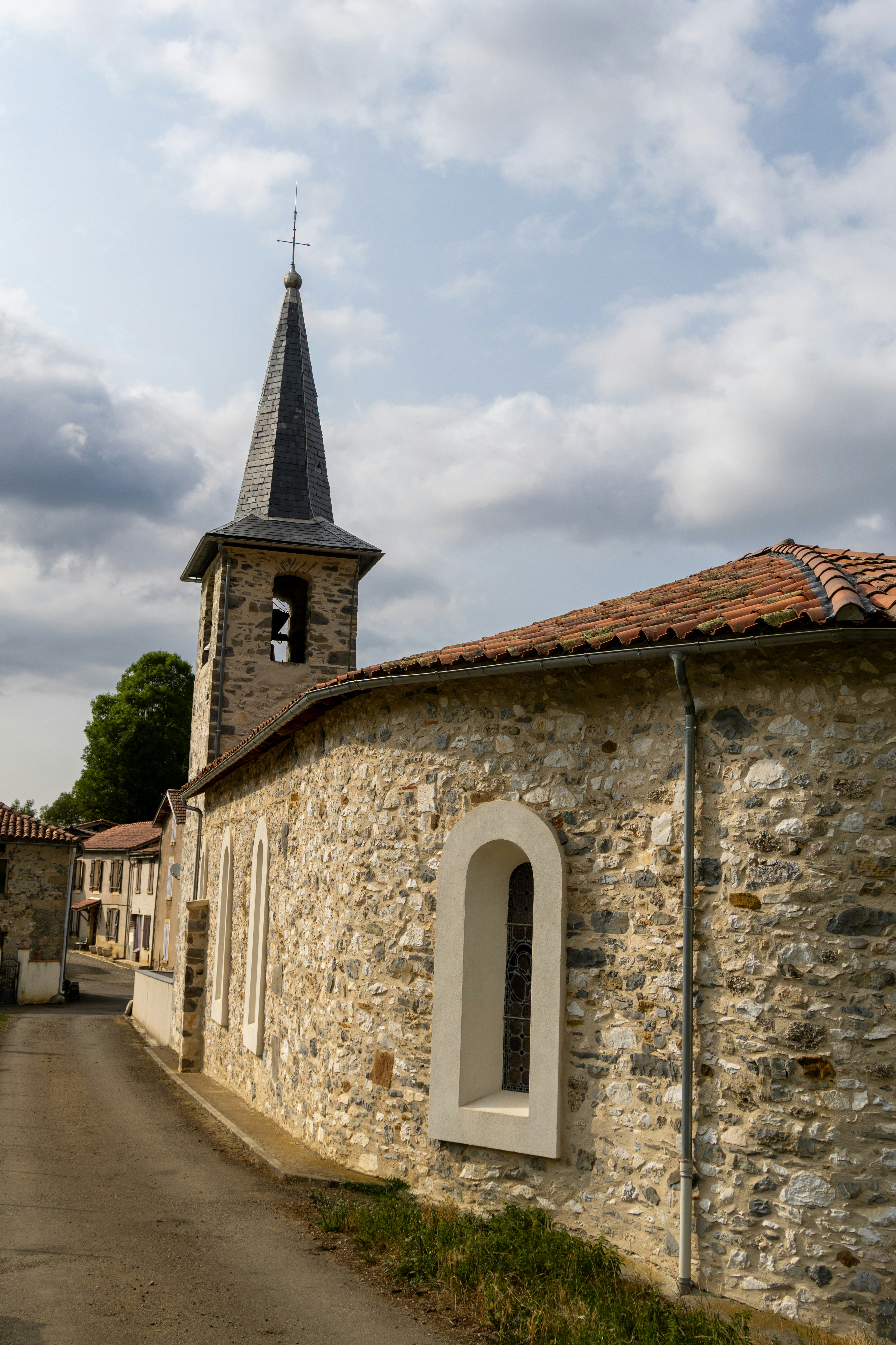 Stone Church on a Quiet Village Lane