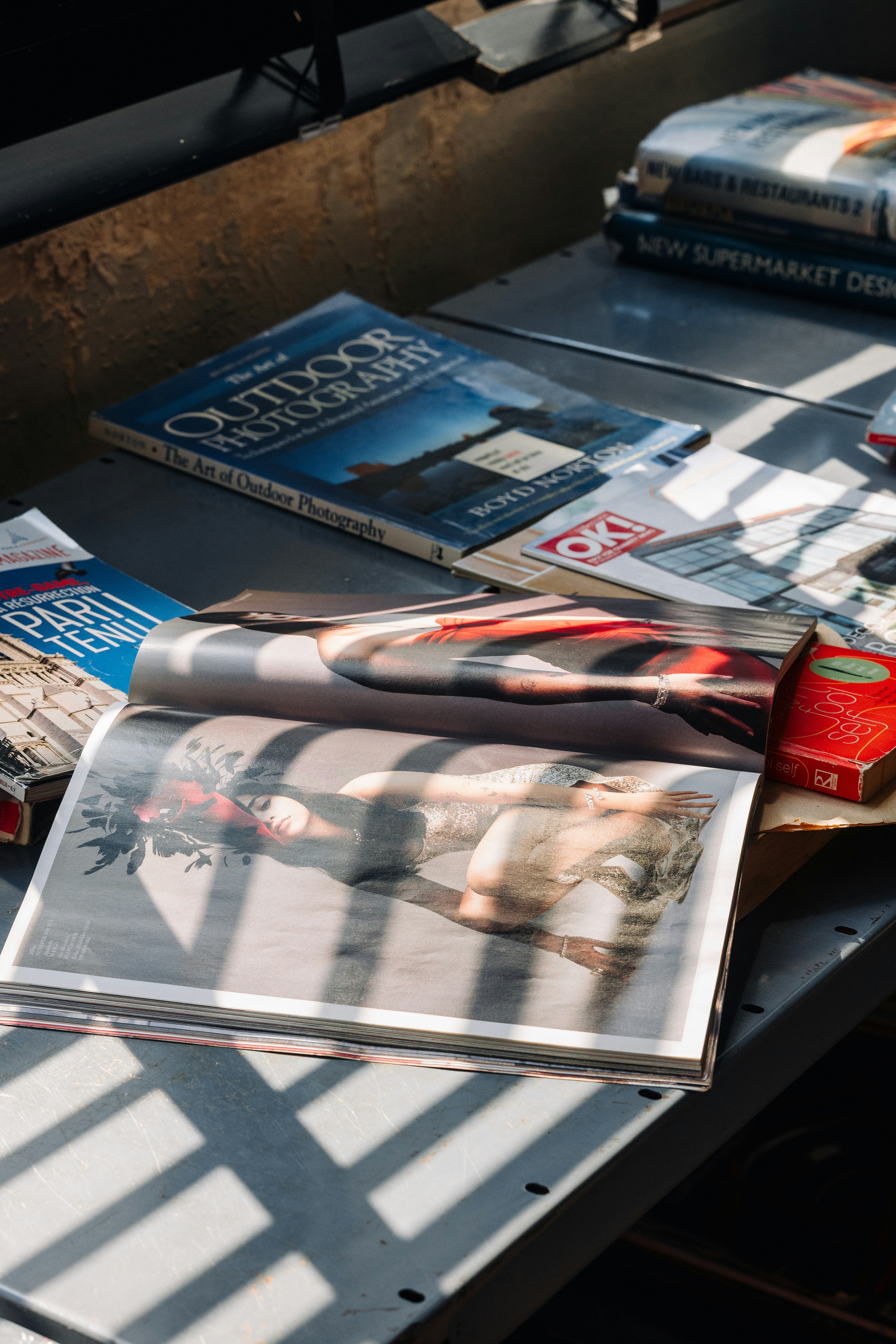 Printed Still Lifes: A Bench of Magazines and Photo Books