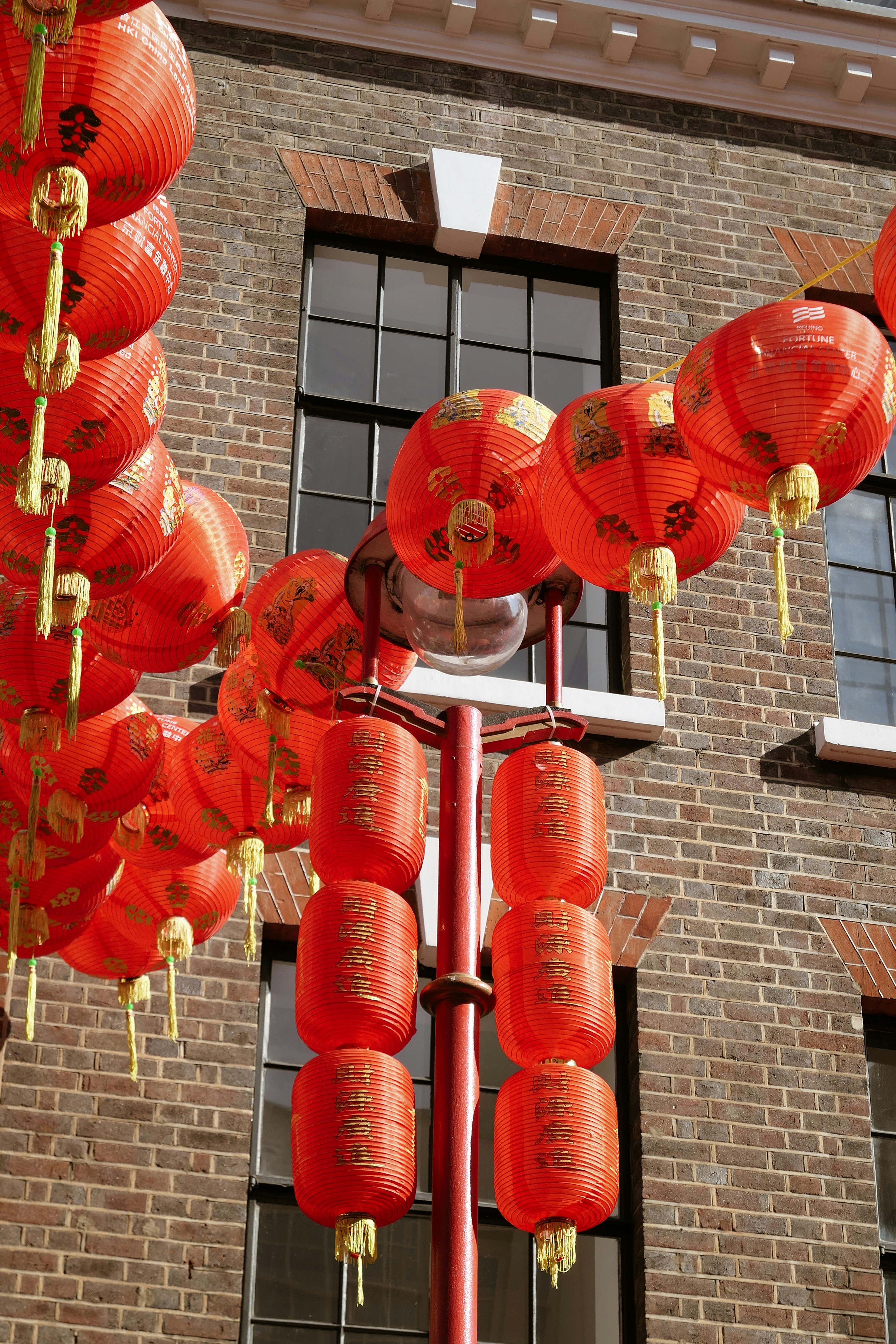 Red Lantern Cascade in Chinese New Year Courtyard