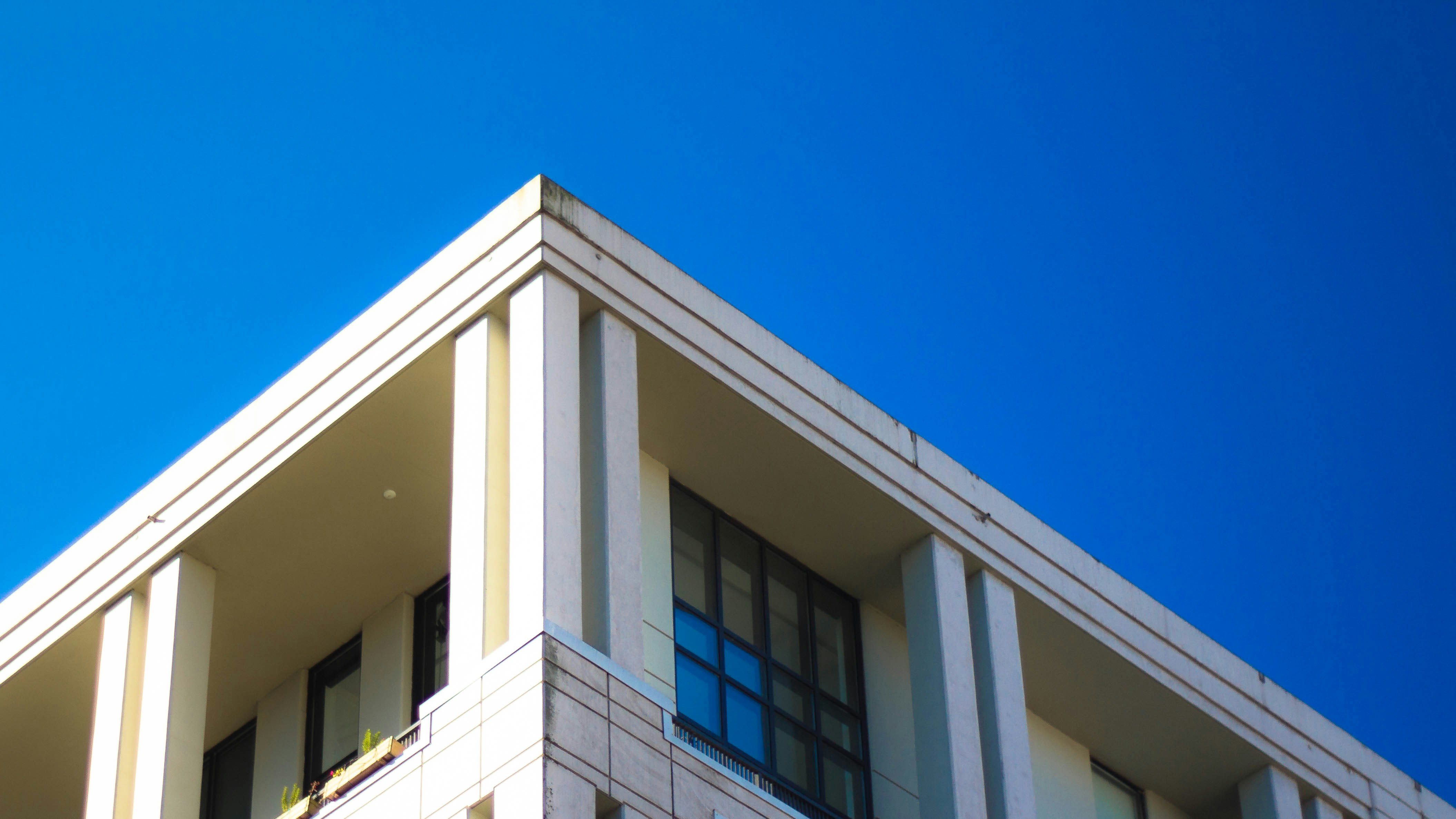 Angular Facade Under a Pristine Blue Sky