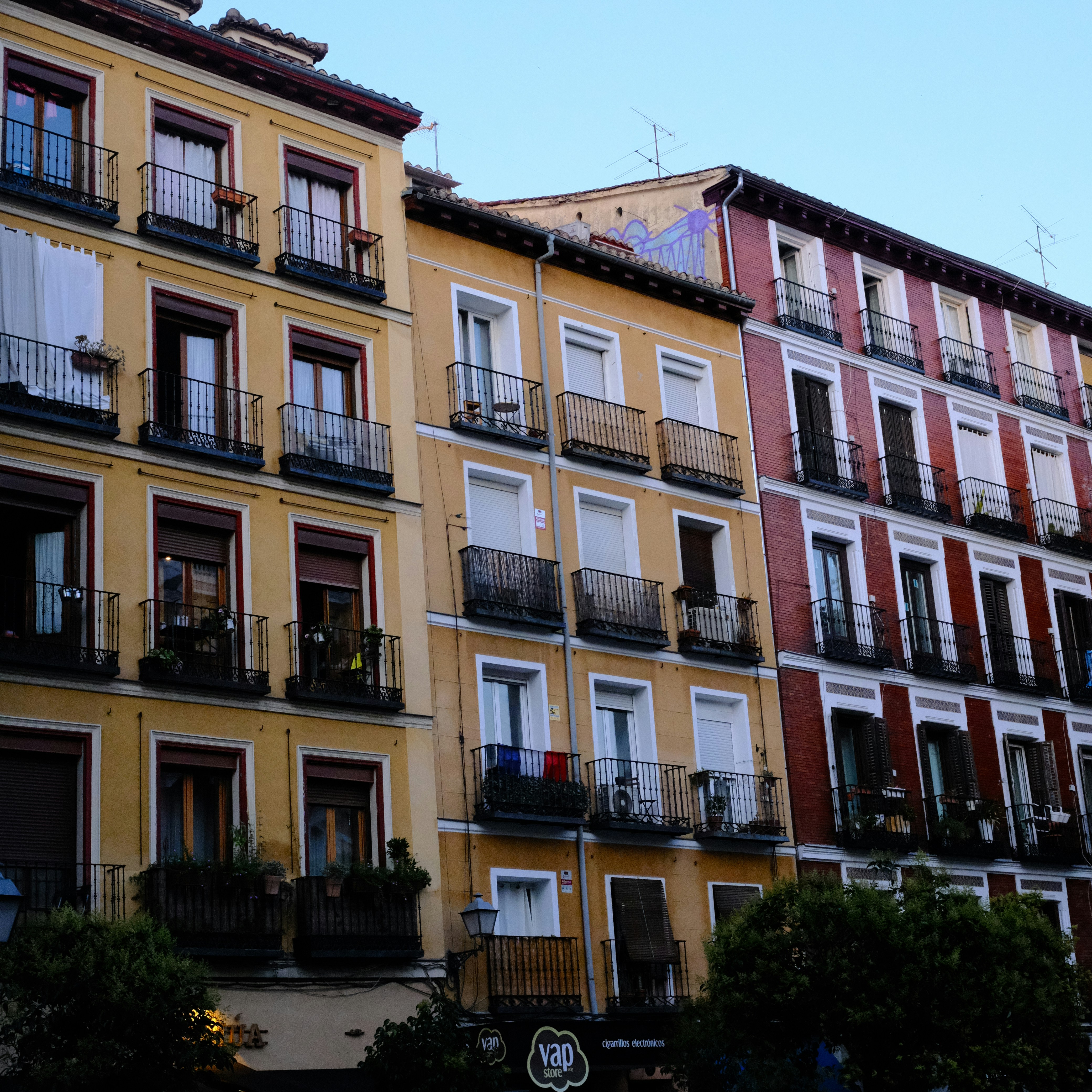 Sunlit Facades and Shaded Corners: A Row of European Townhouses