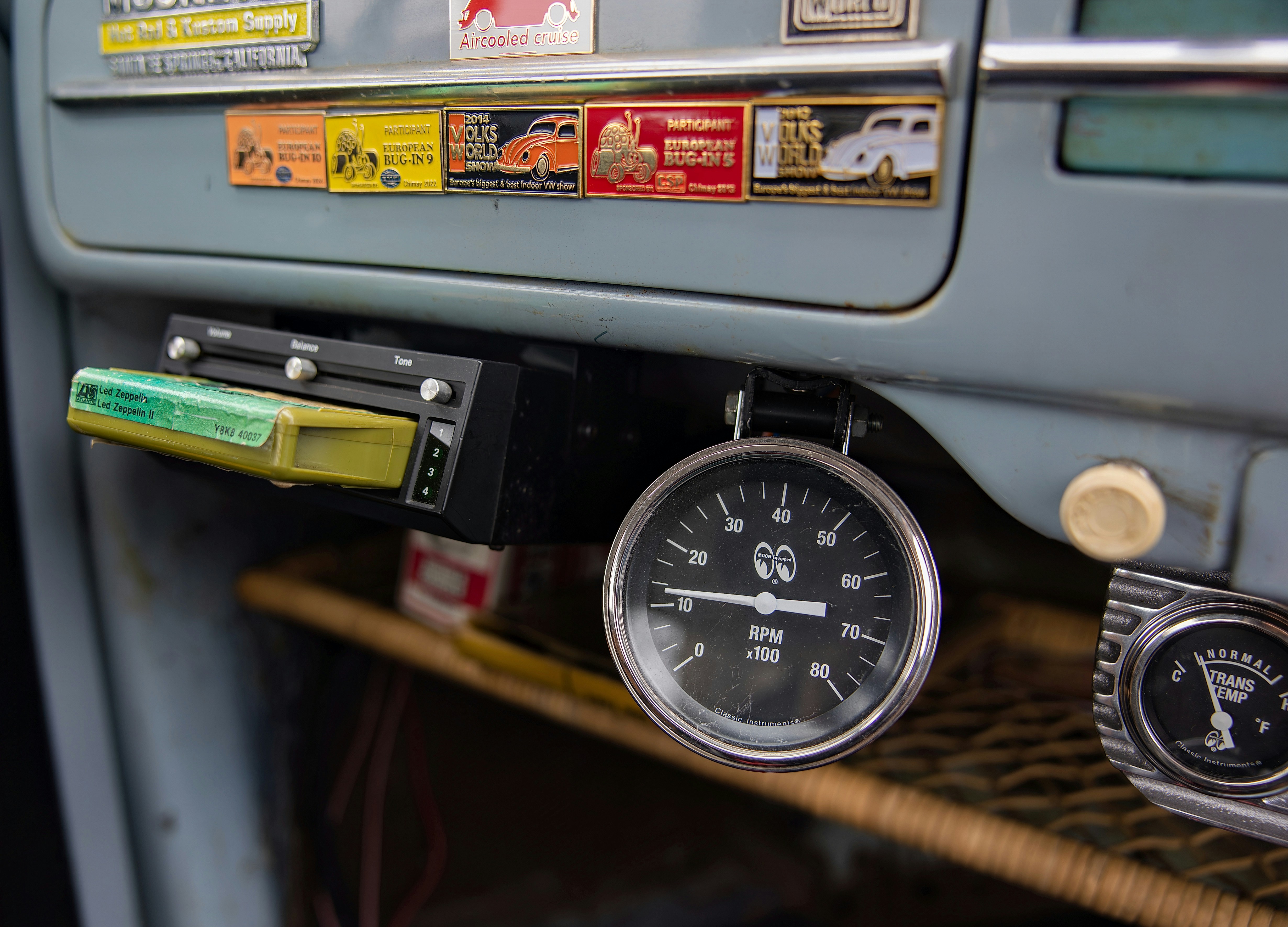  RPM Gauge and Cluttered Vintage Vehicle Console