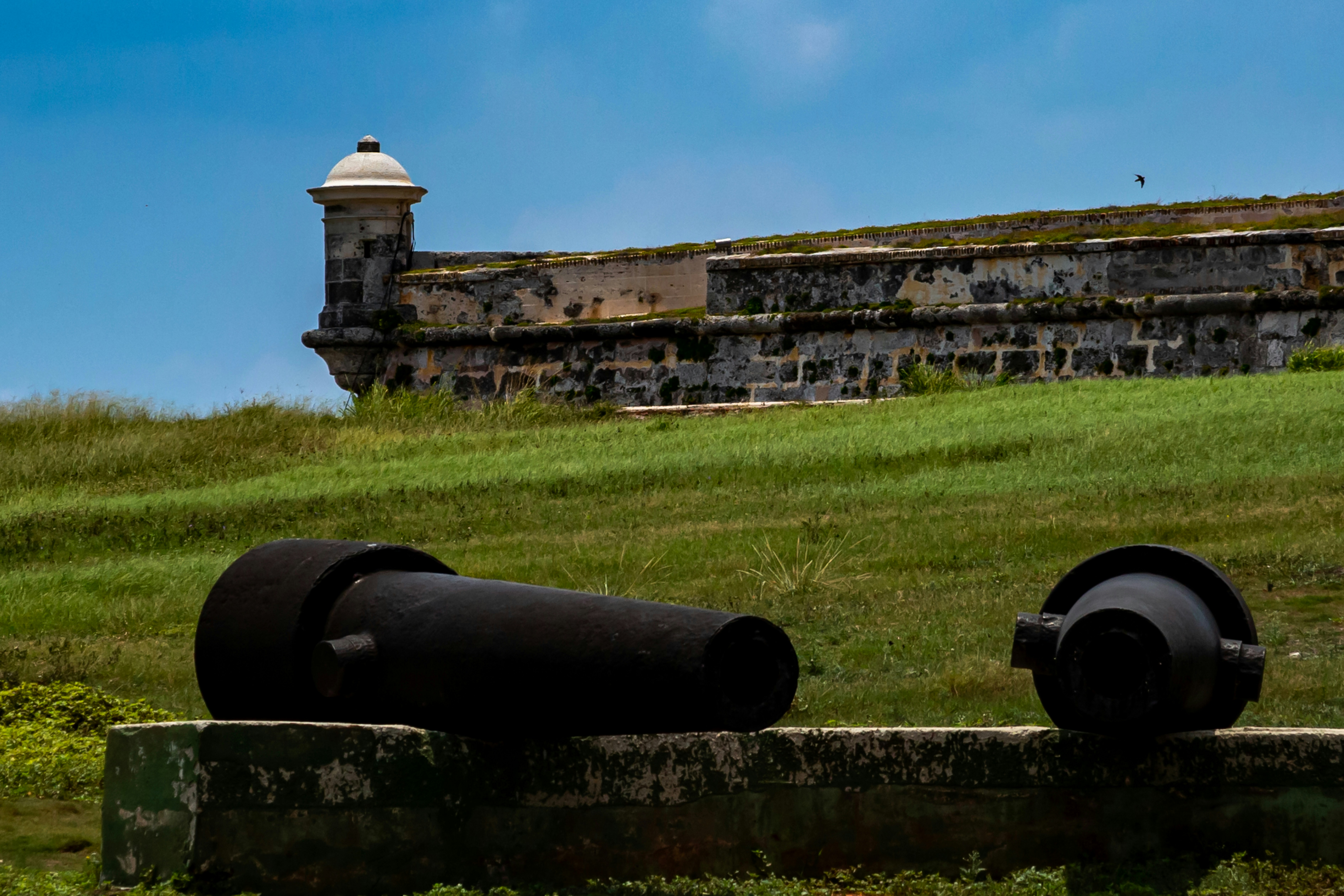 Coastal Battery Remnants Under a Bright Sky