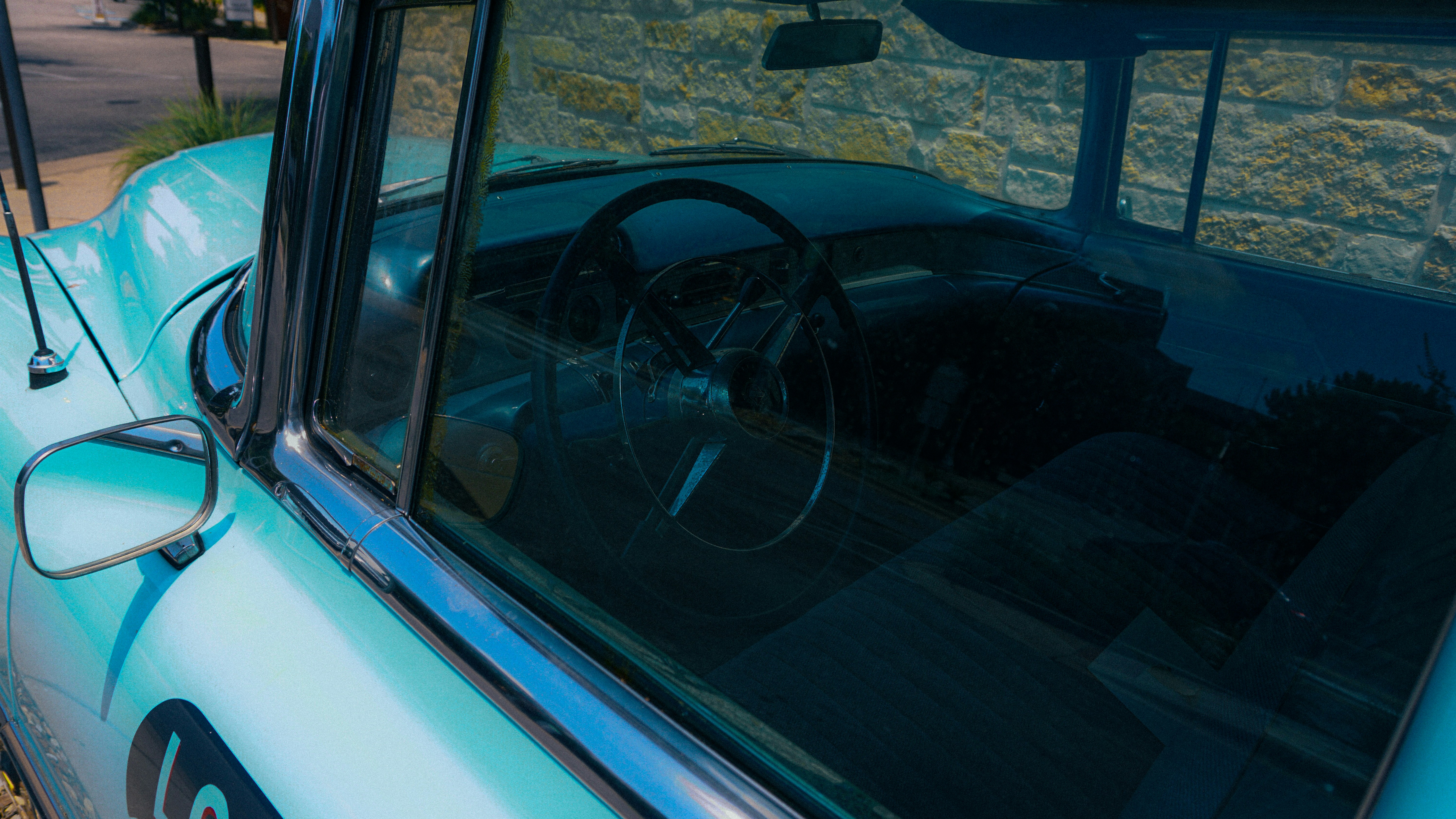 Pastel Chrome: A Quiet Glimpse Inside a Vintage Car