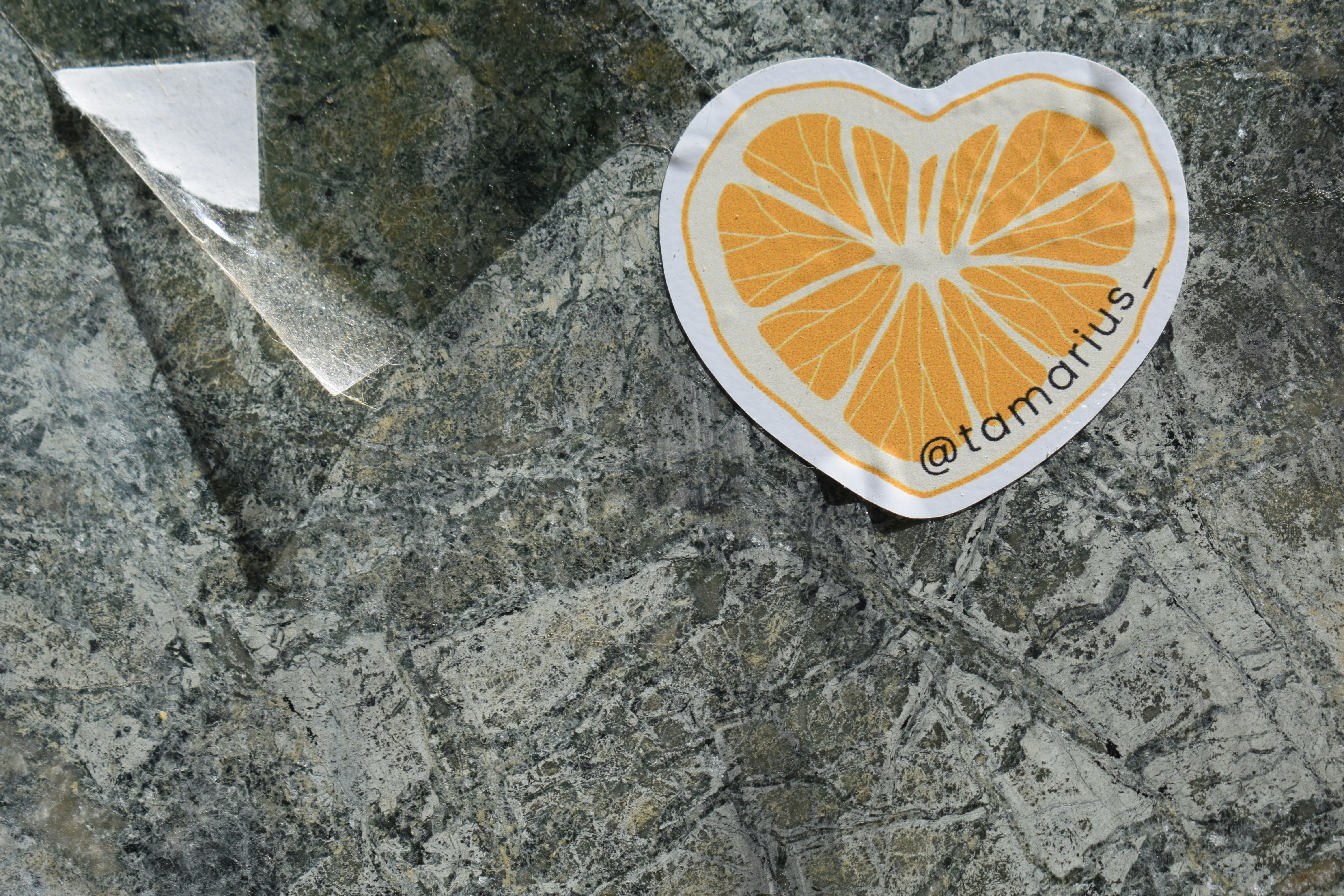 Orange Slice Sticker Adrift on Weathered Stone
