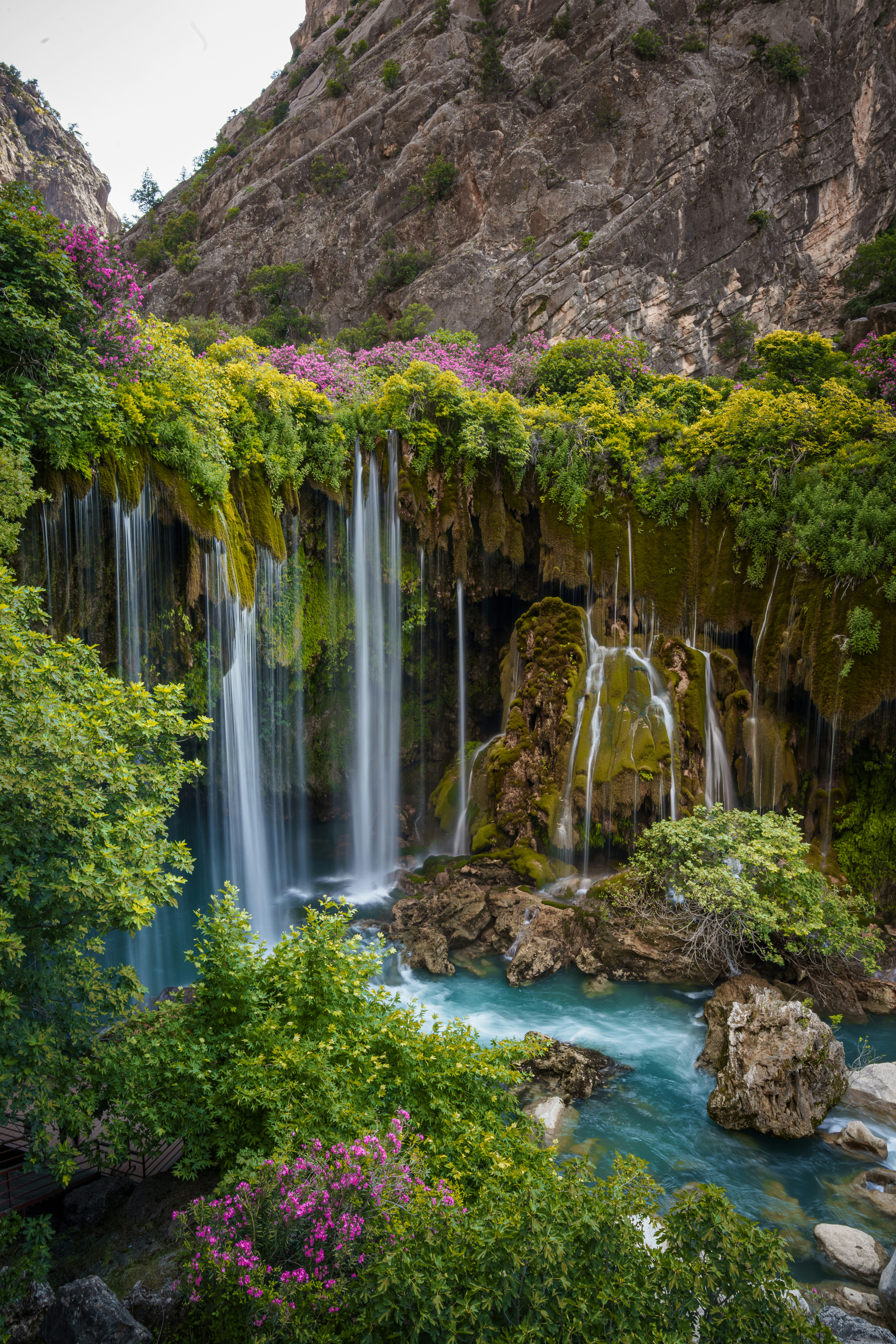 Verdant Curtain: Cascading Falls Through a Canyon of Color
