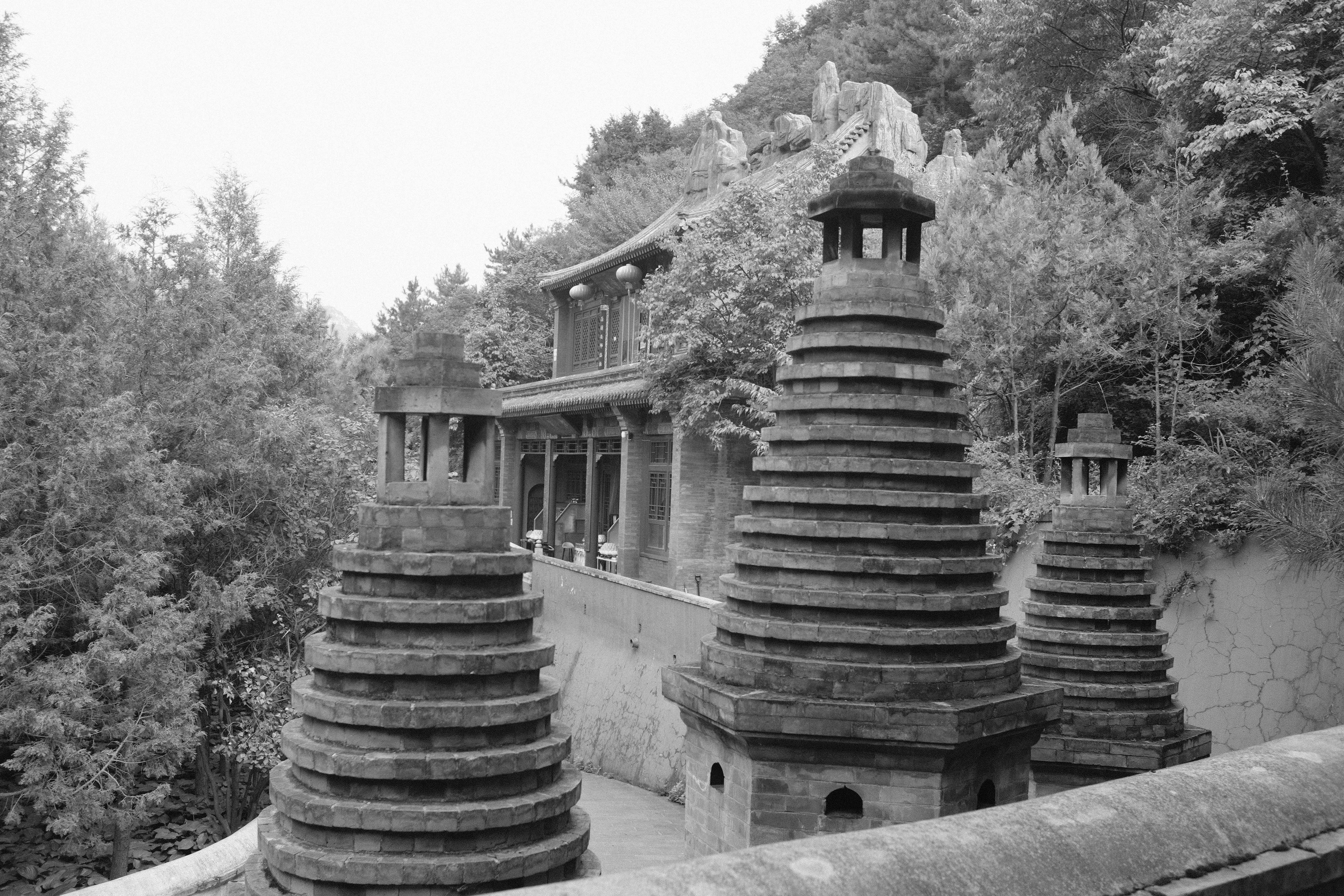 Tiered Lanterns Against the Mountain Wall