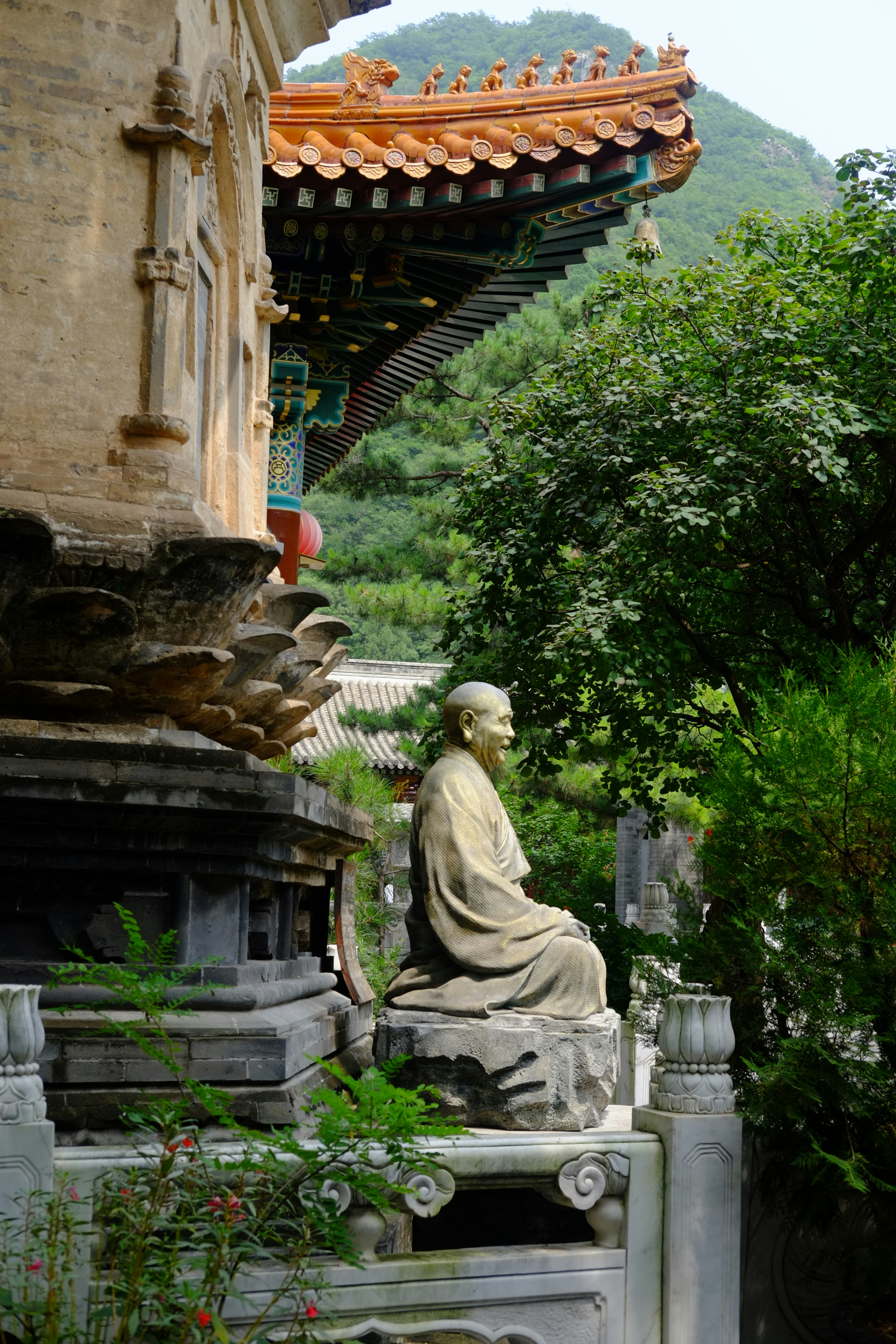 Silent Monk at the Edge of Time: A Temple Terrace Scene