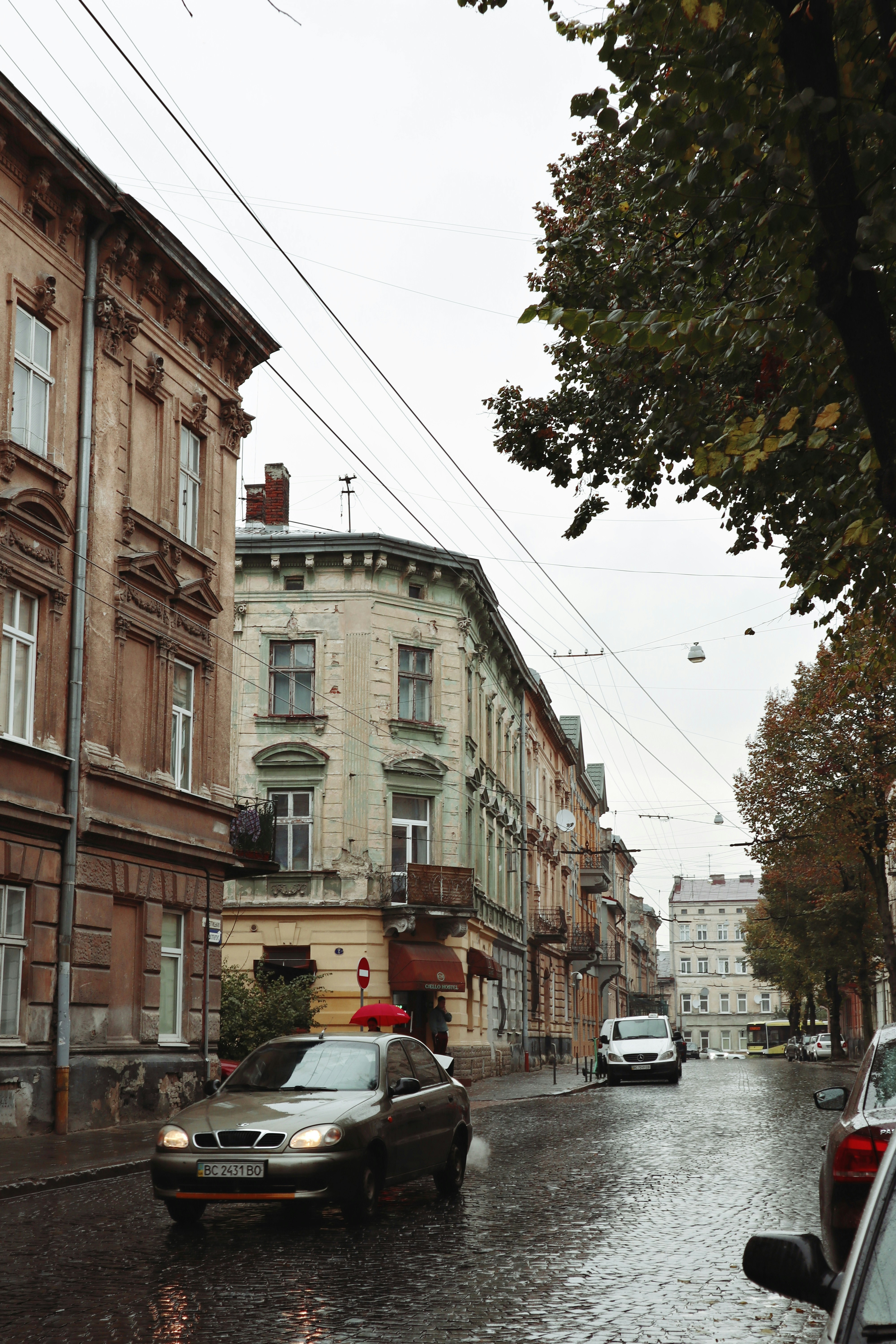 Cobblestone Street in Rain: A Quiet Urban Corridor