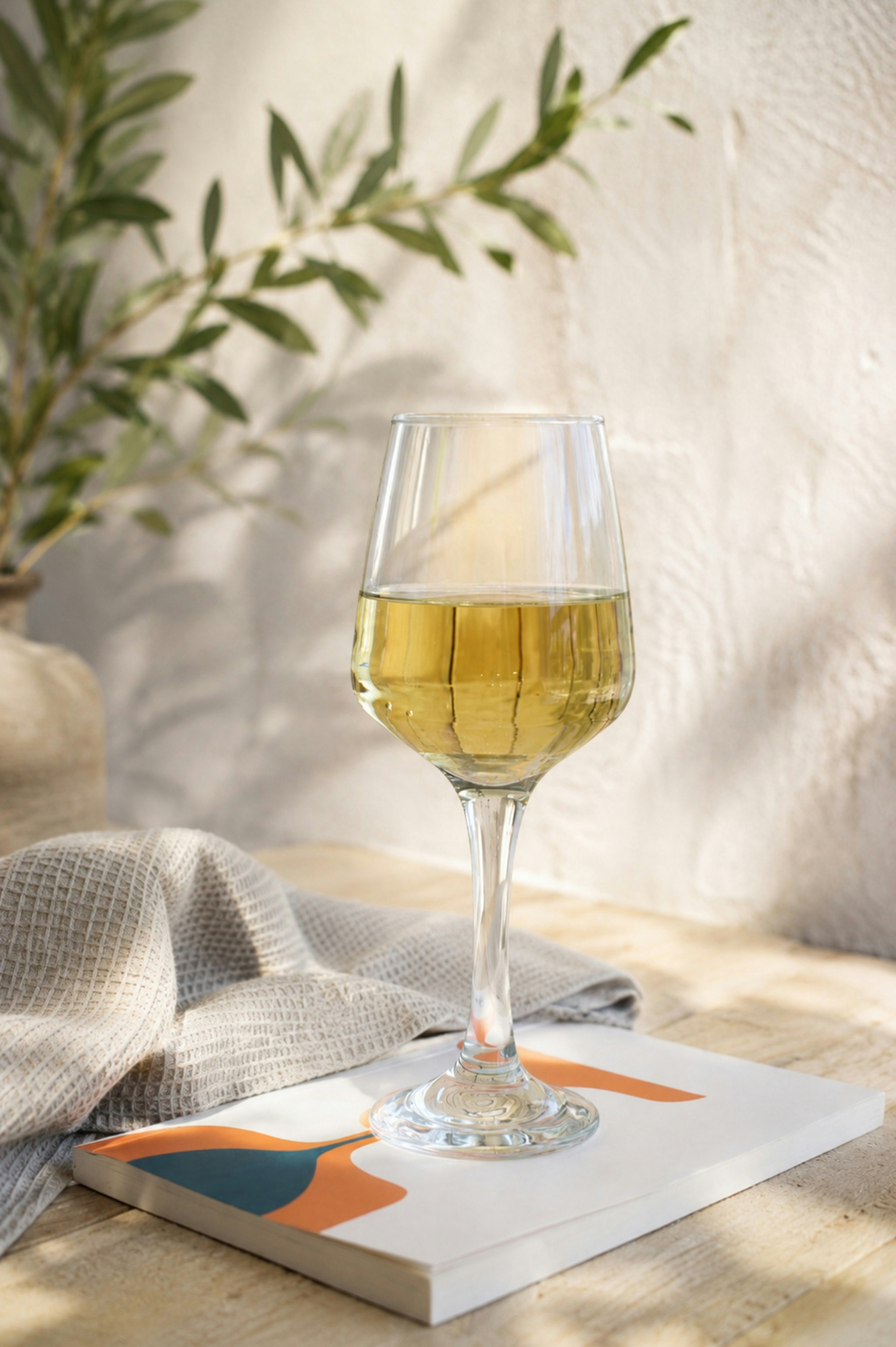 Wine Glass on a Painted Book: Quiet Tableside Moment