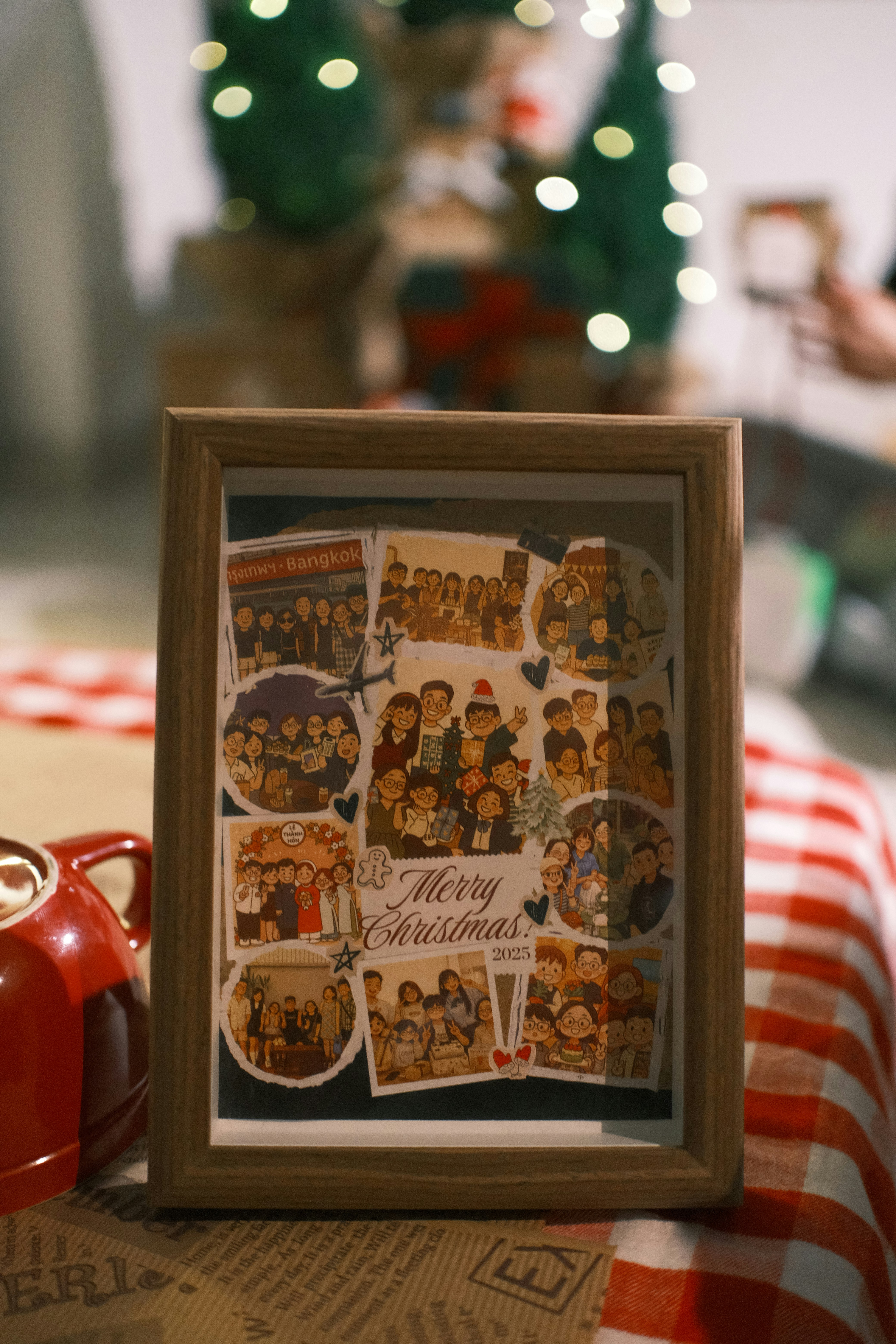 Frame of Cheer: A Framed Christmas Collage on a Cozy Table