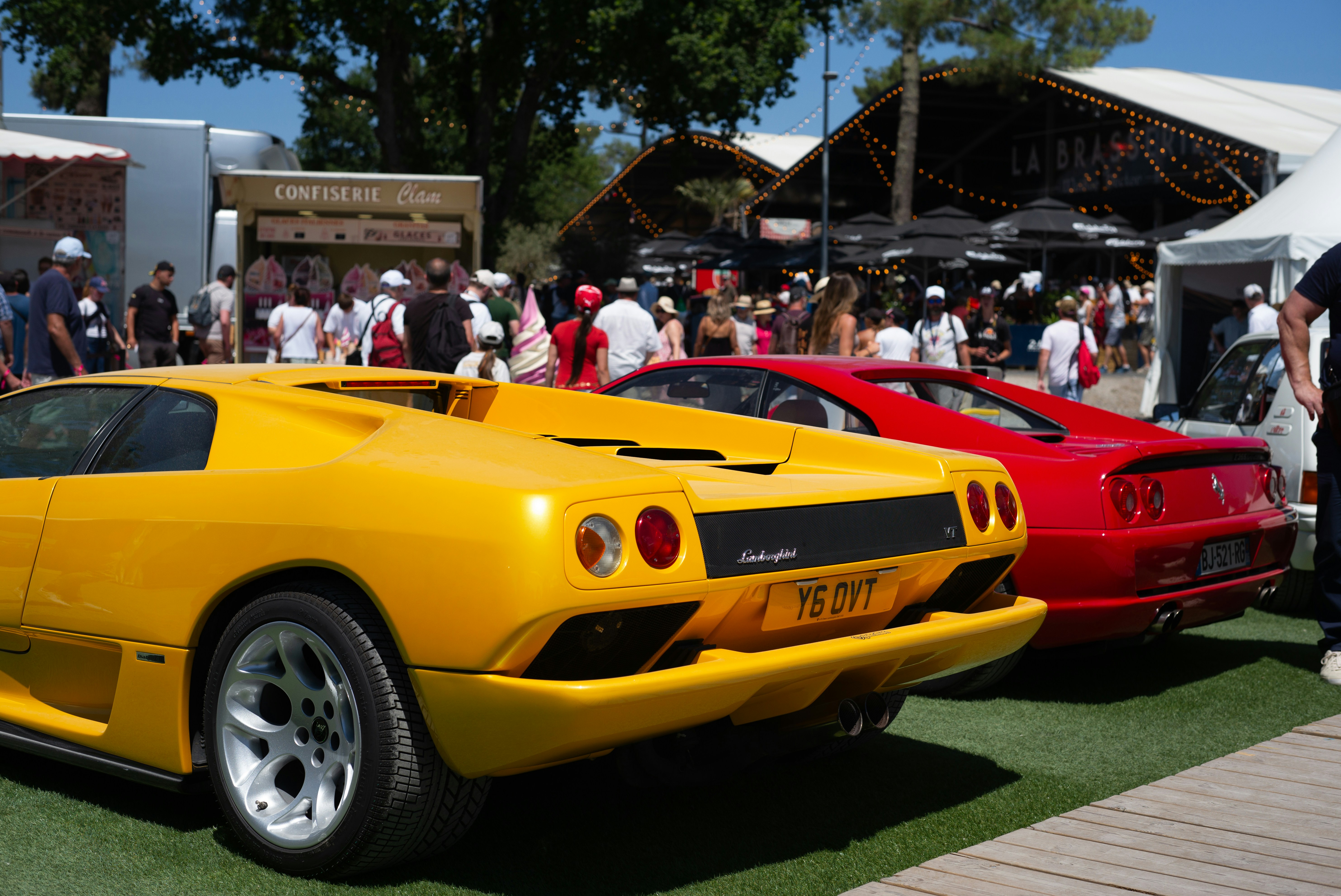 Yellow Lamborghini Exit: A Car Show Vignette