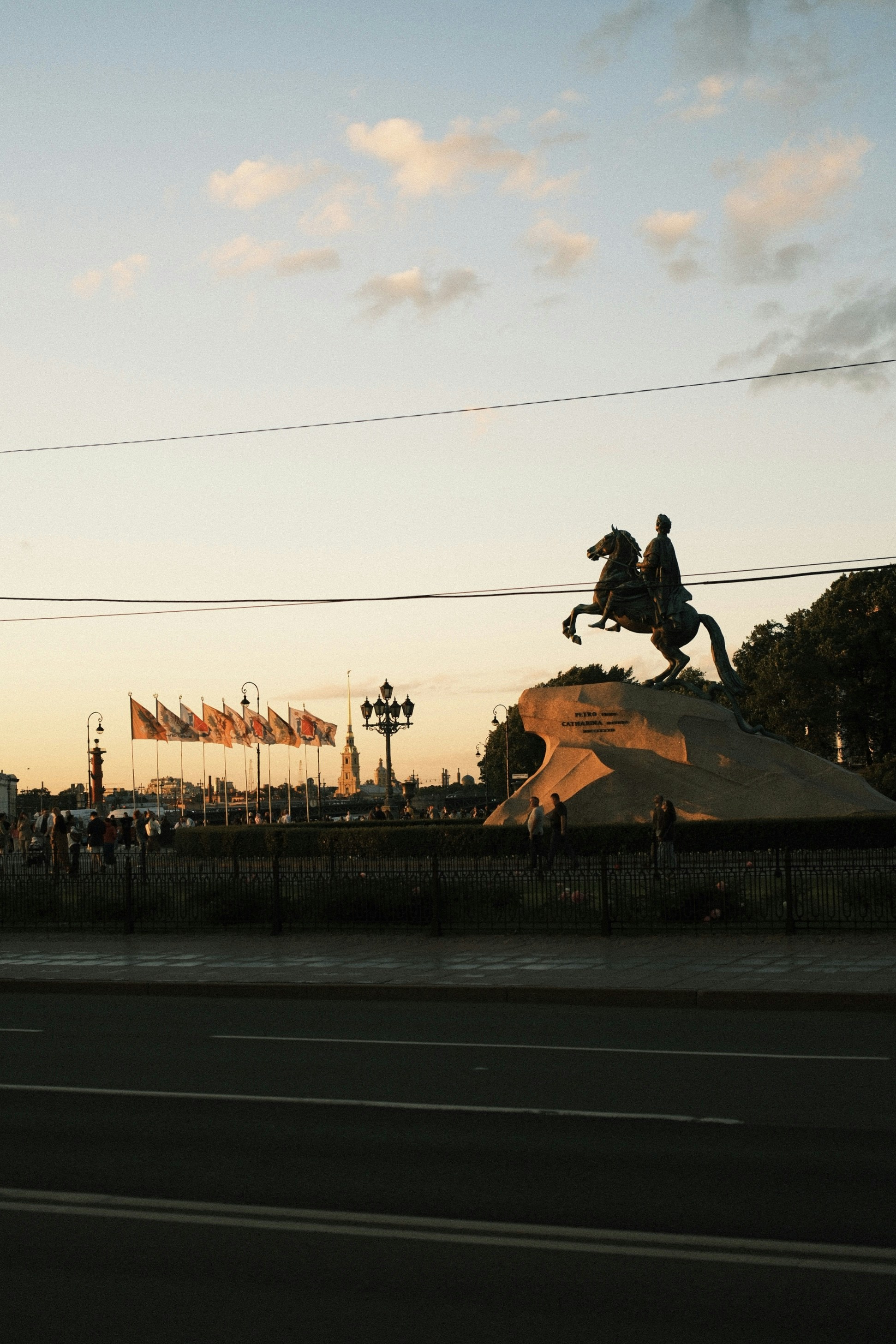Evening in the Square: Equestrian Bronze under Sunset Sky