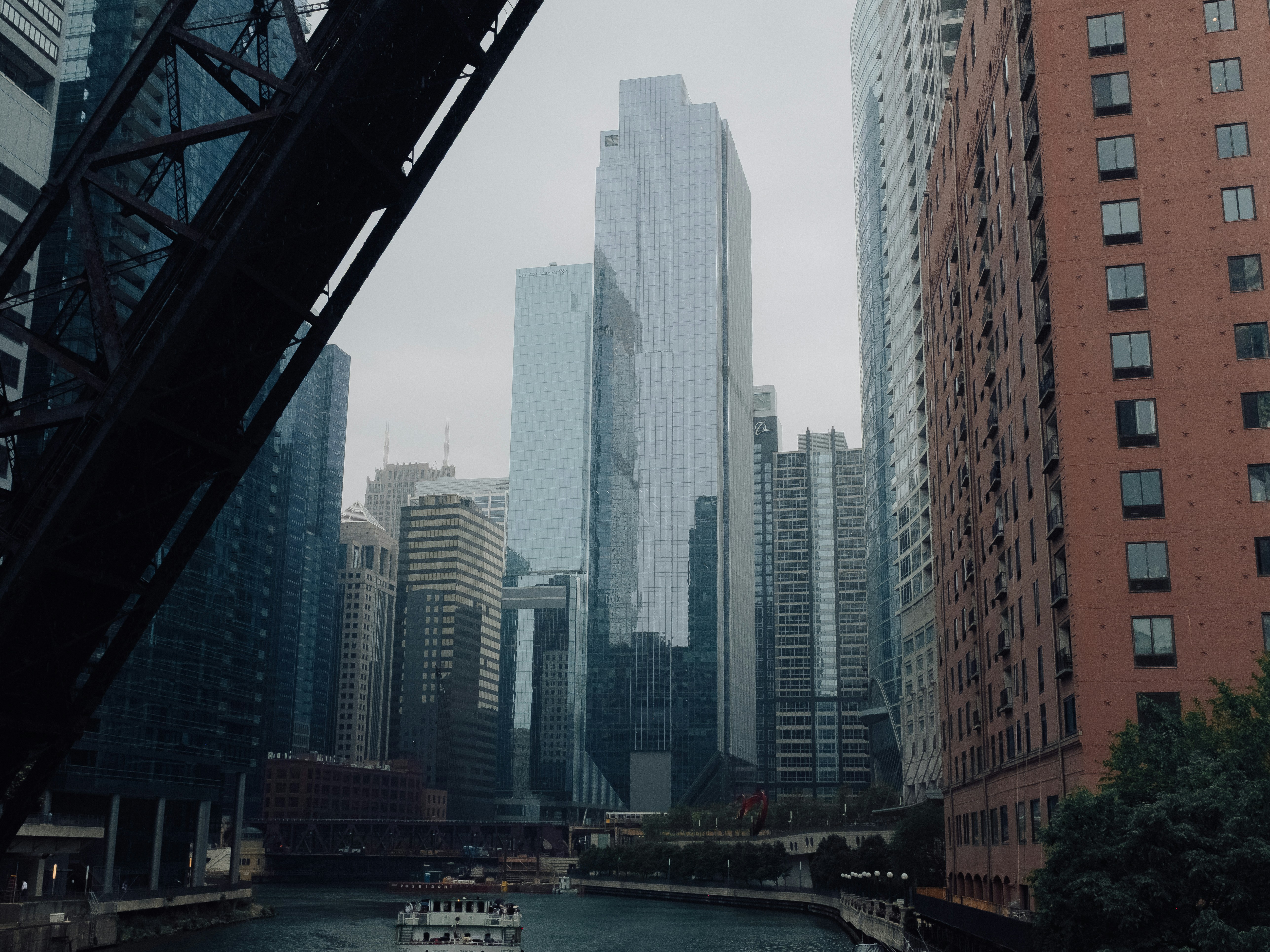Urban Canyon: Skyscrapers Framing a Bright Sky