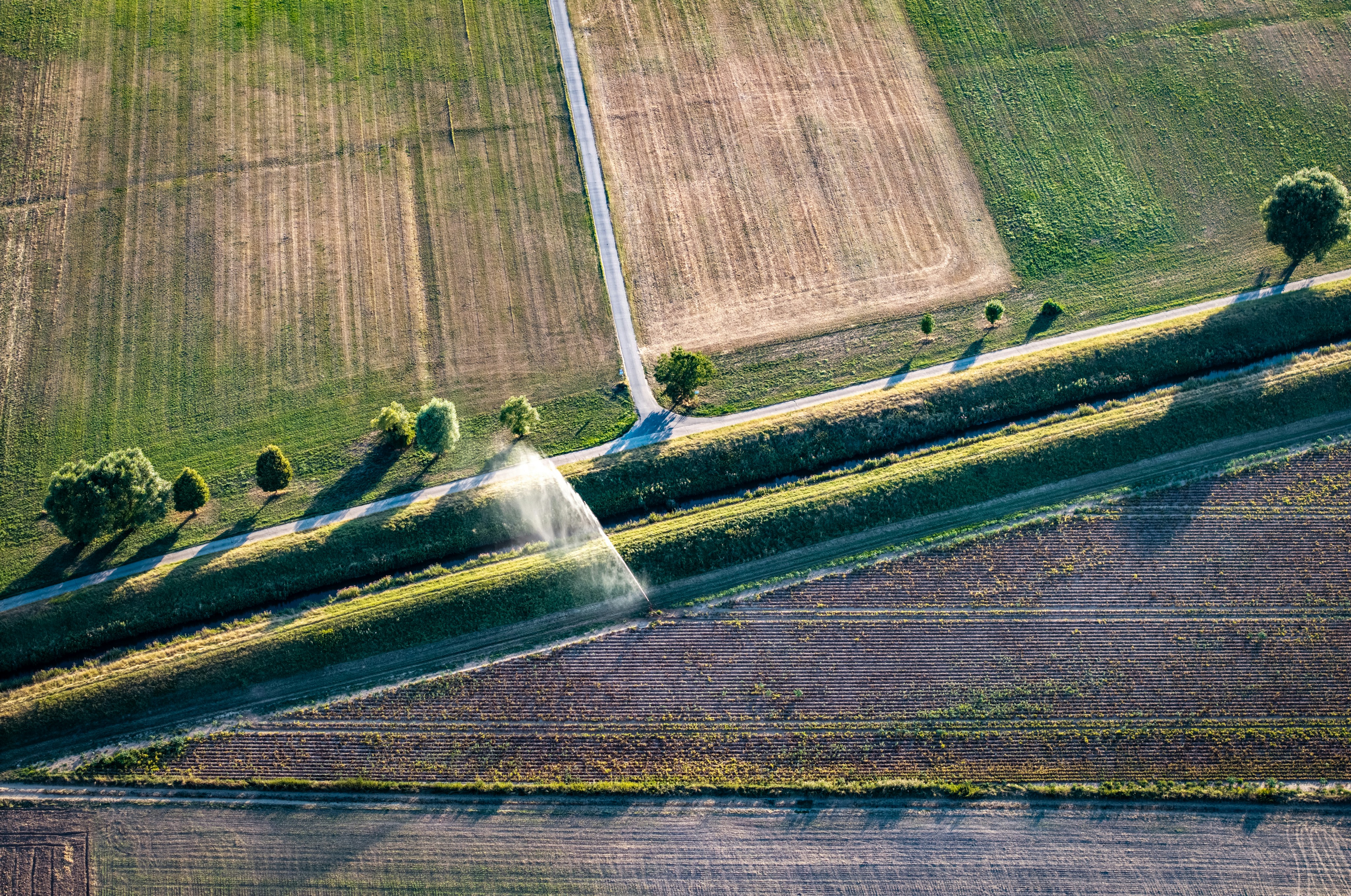 Irrigated Highway: Aerial Stream Across Farmland