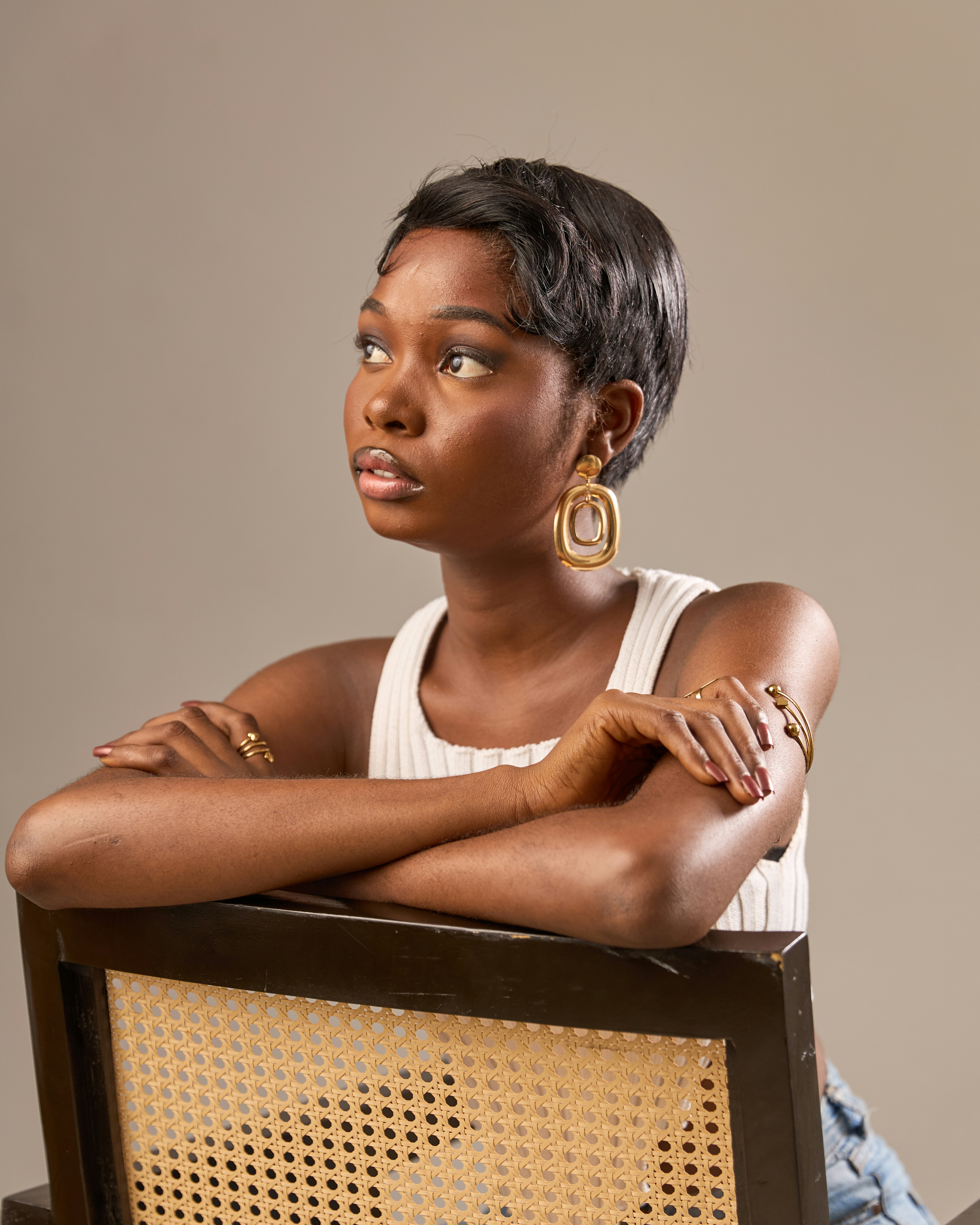 Poised Quiet Confidence in Golden Studio Light