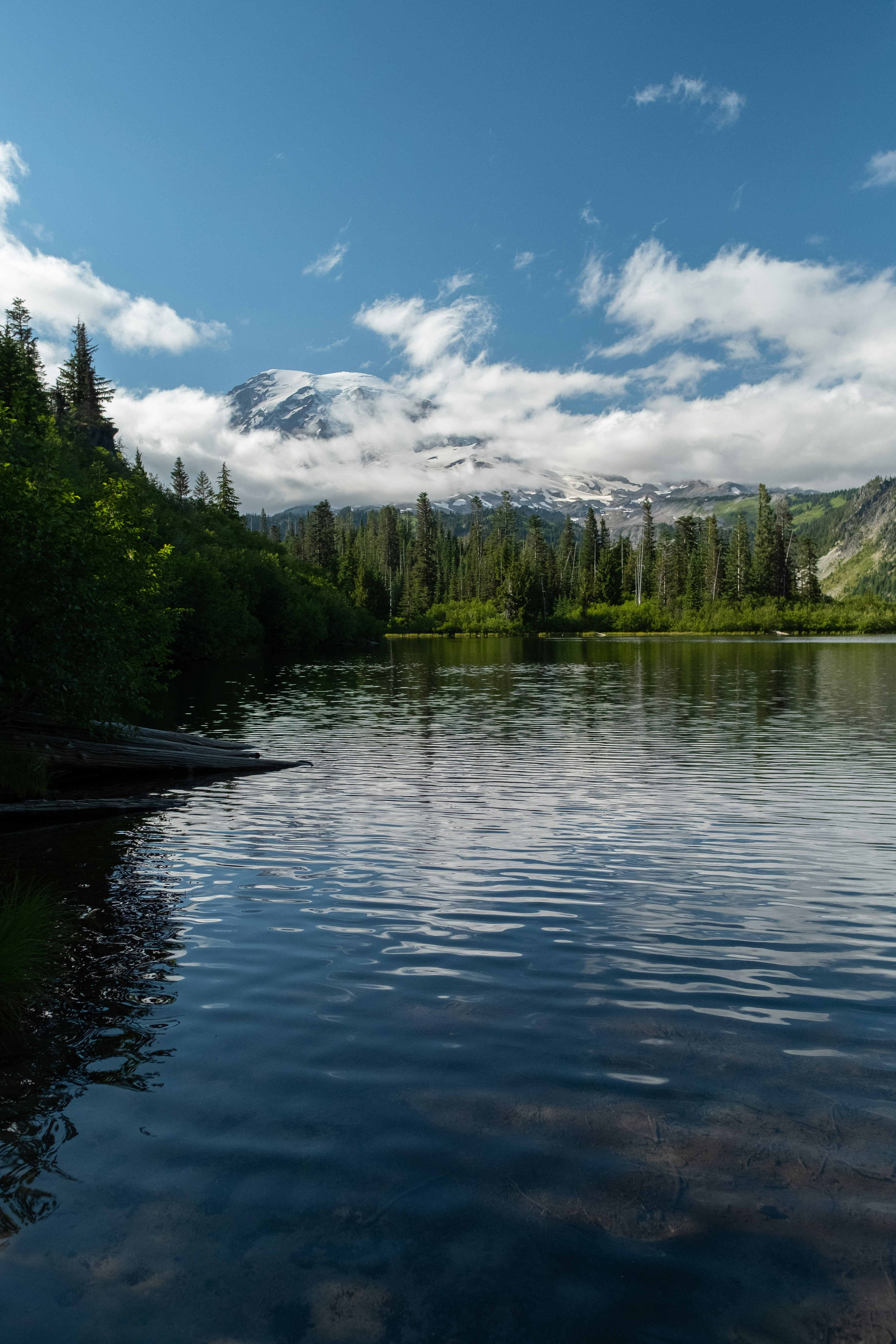 Glacial Lake at the Foot of Snow-Crowned Peaks