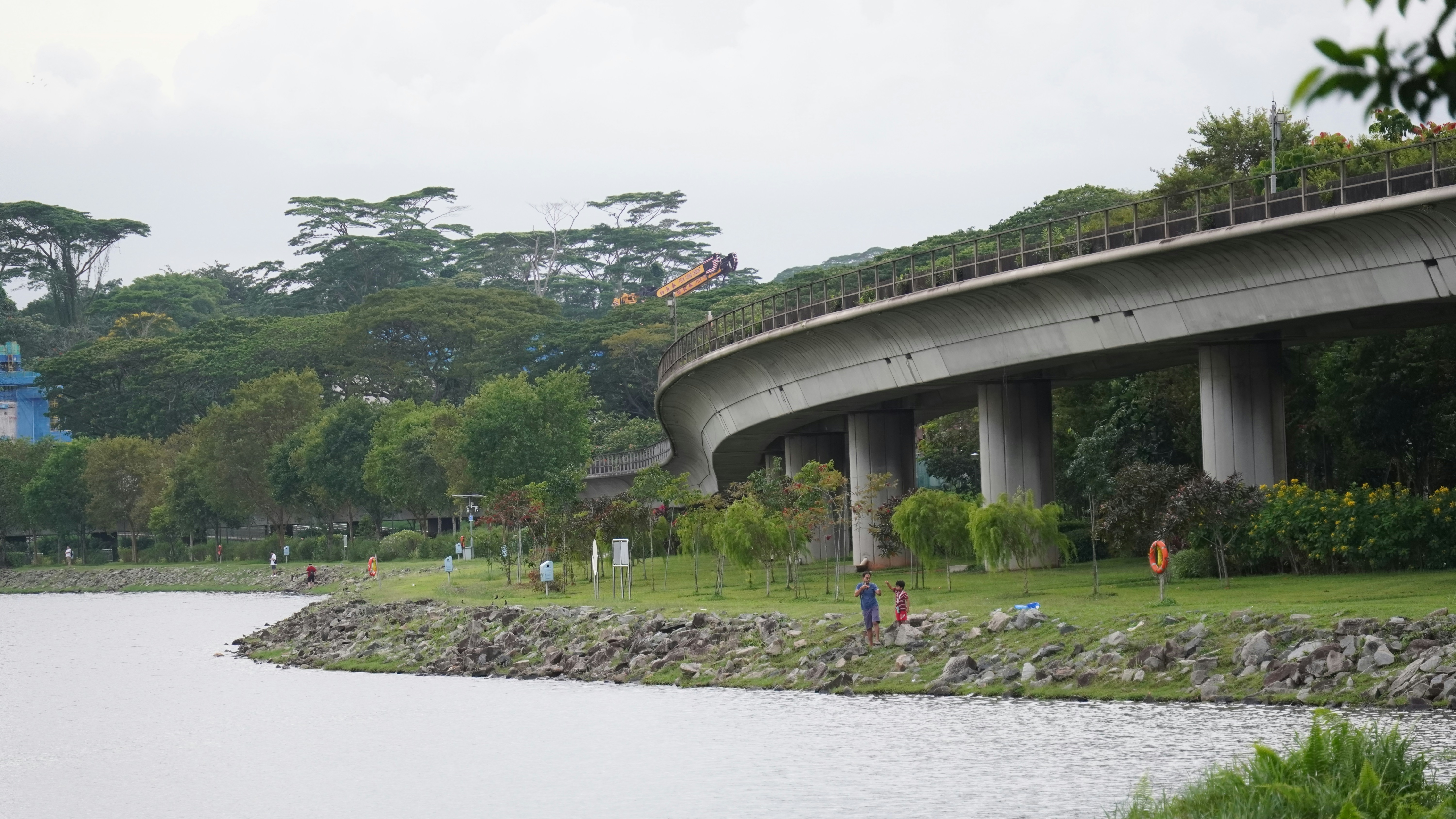Overpass Edge: Parkbank, Water, and Curves