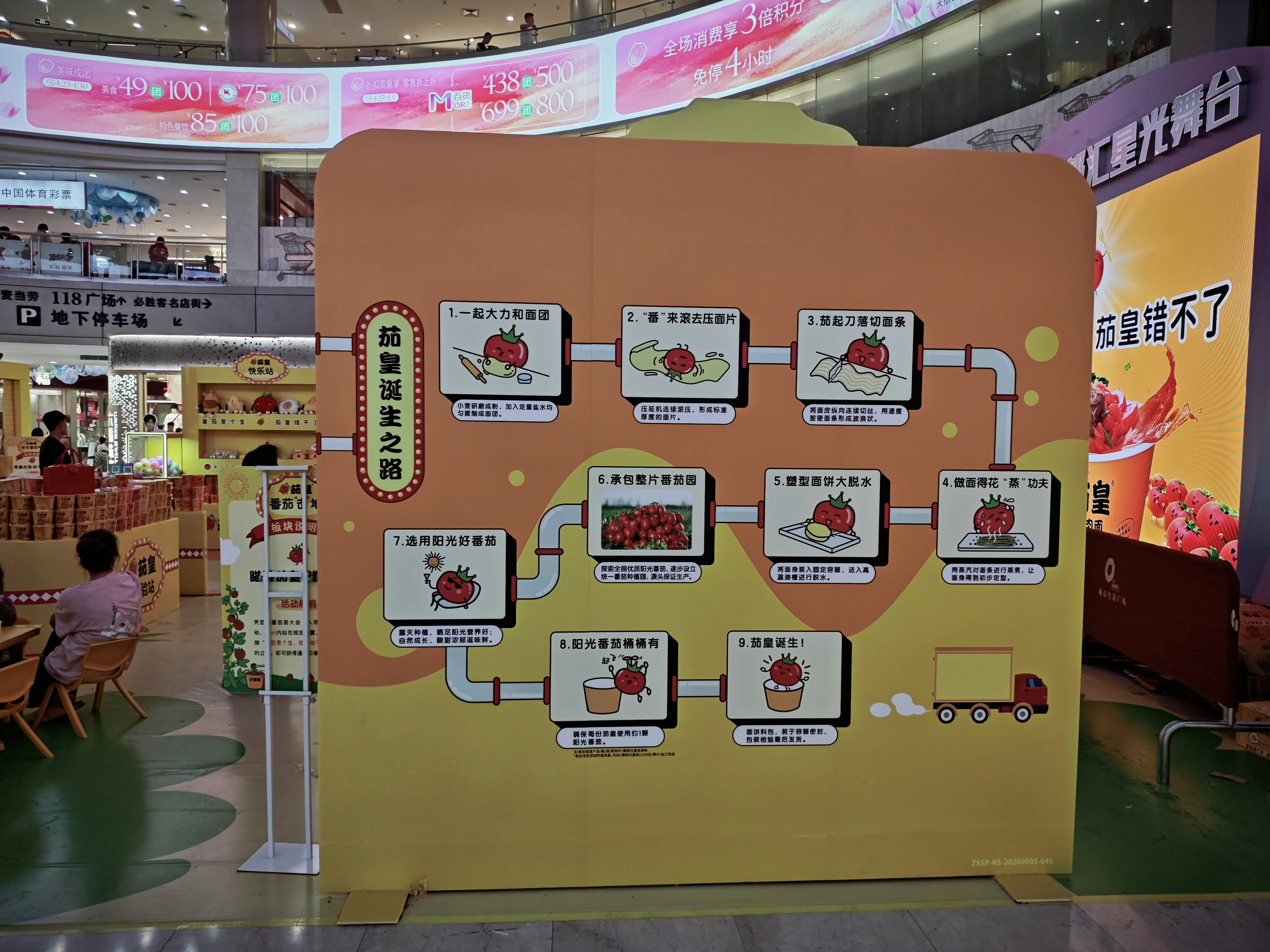 Bright Orange Info Board in a Busy Indoor Market