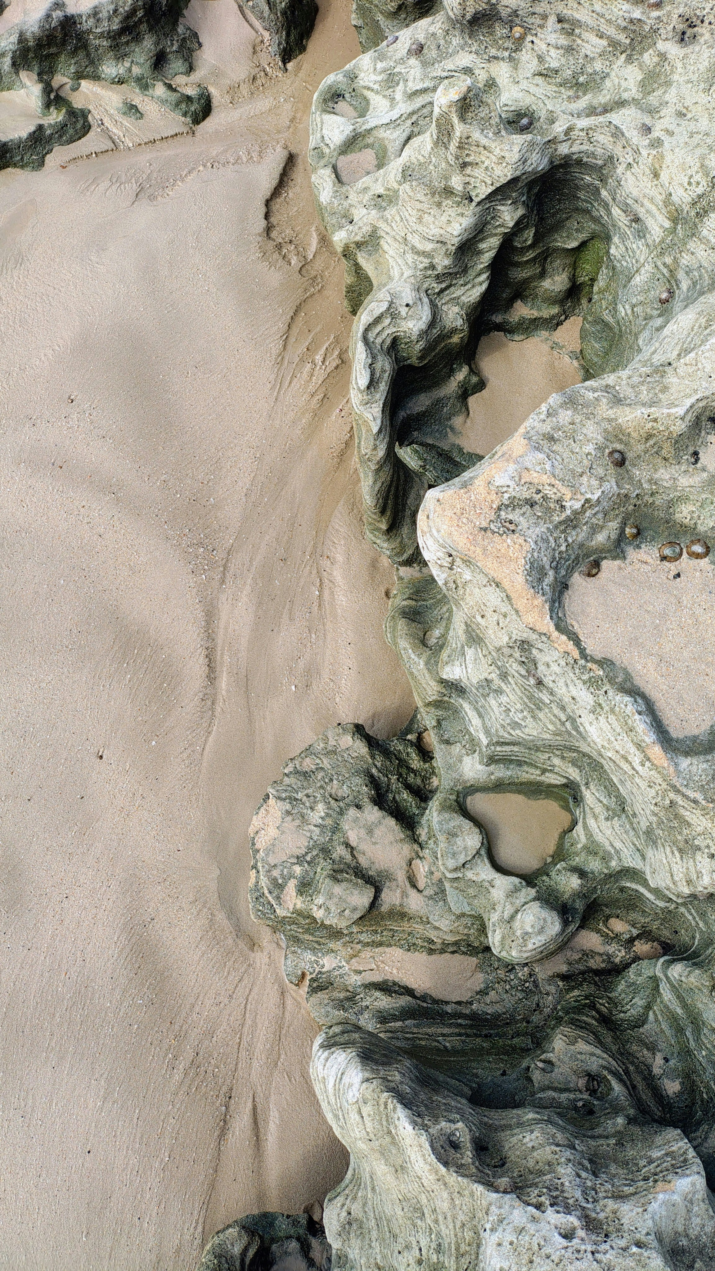 Sculpted Tide: Weathered Rock Forms Carved by Sands