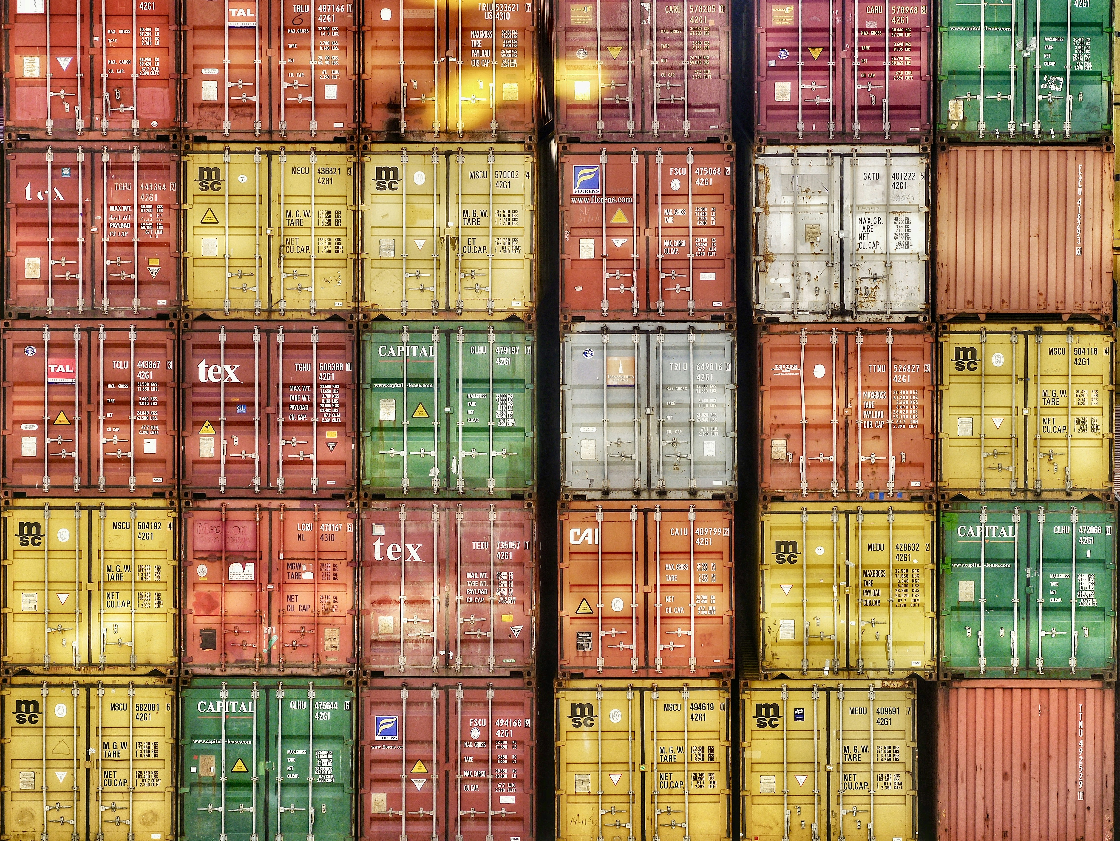 Palette of Containers: A Grid of Cargo Colors