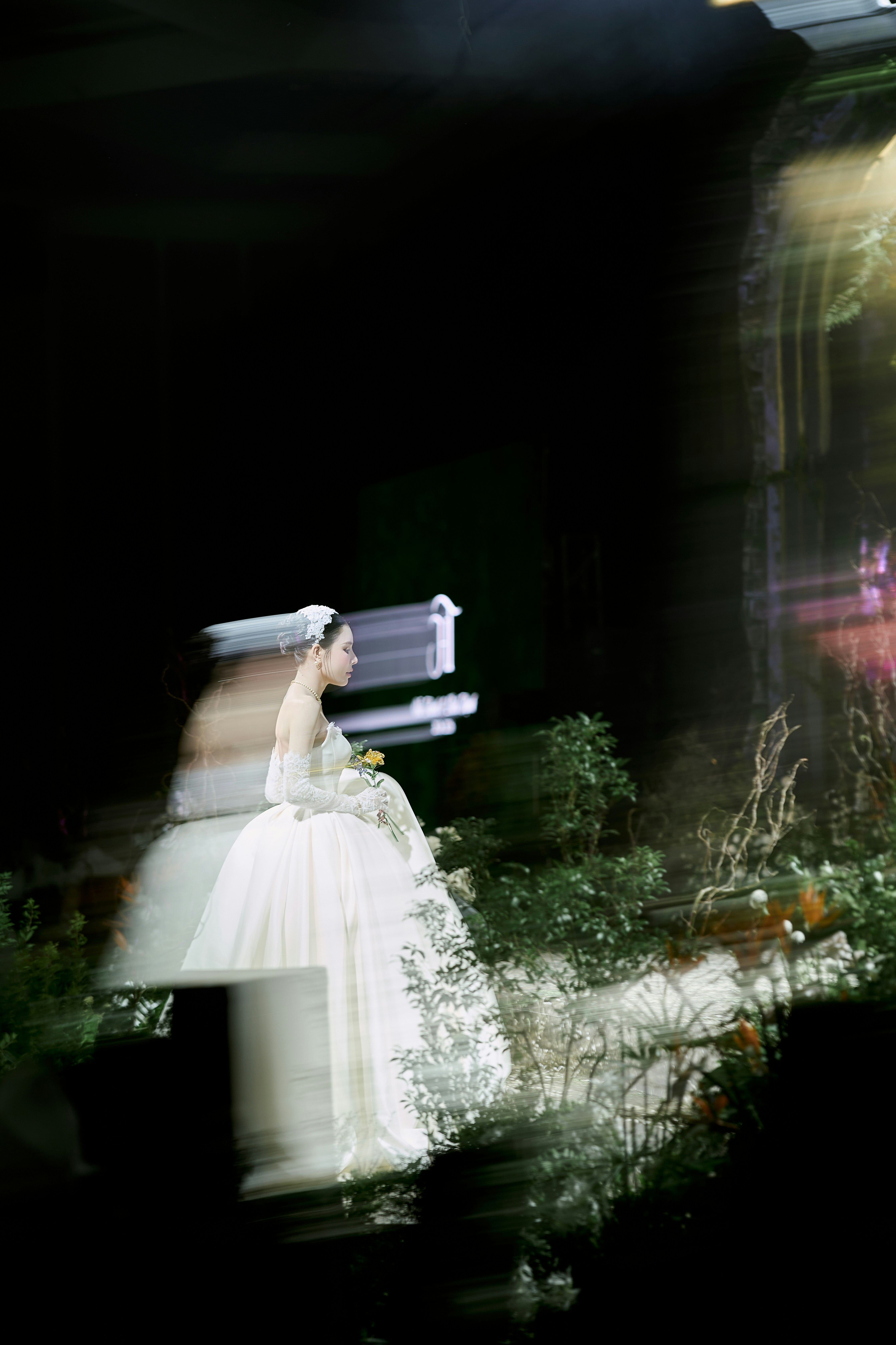 Bride on a Dreamy Walk: A Whirl of Light and Velvet