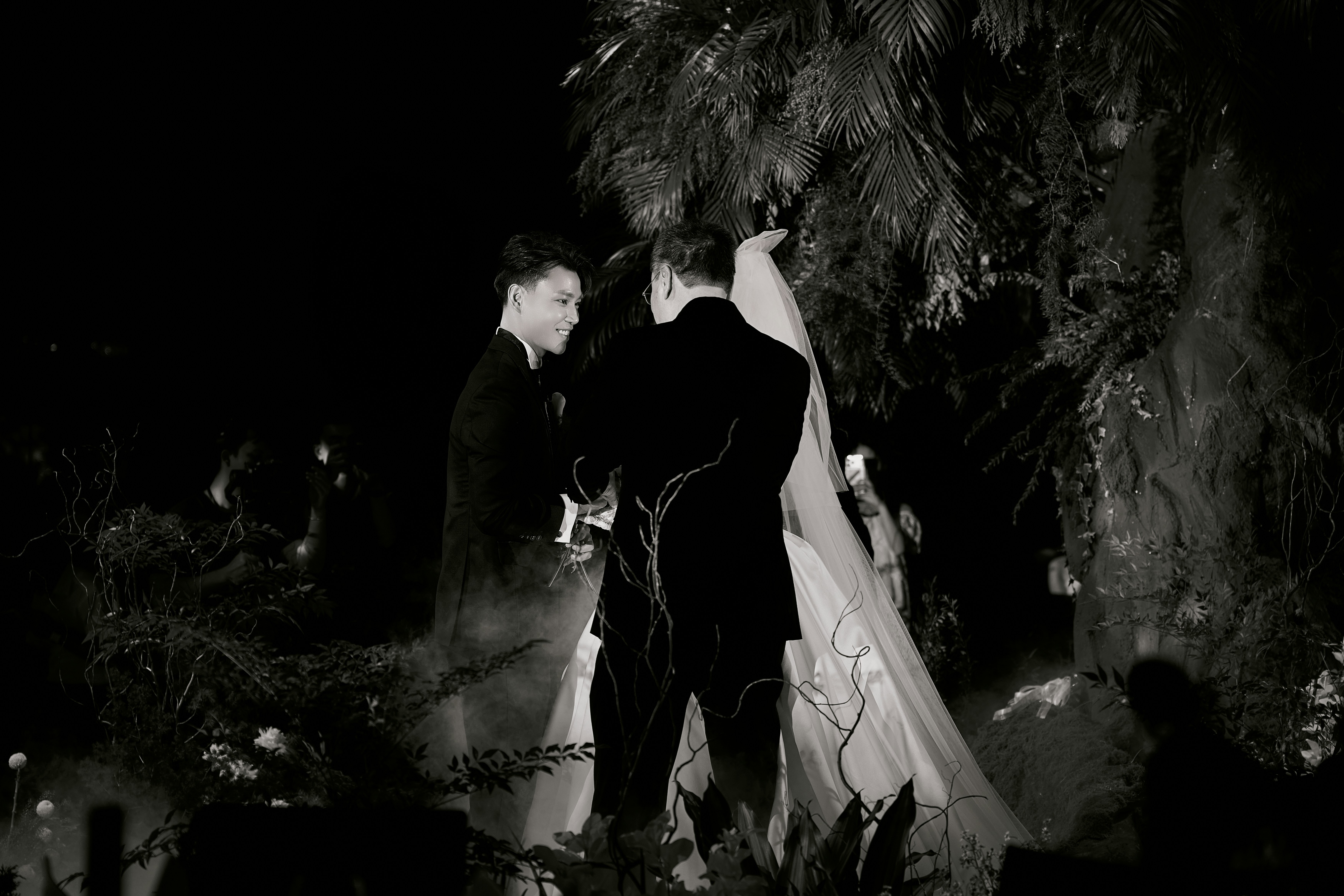 Midnight Veil: A Subtle Exchange Under Garden Lights