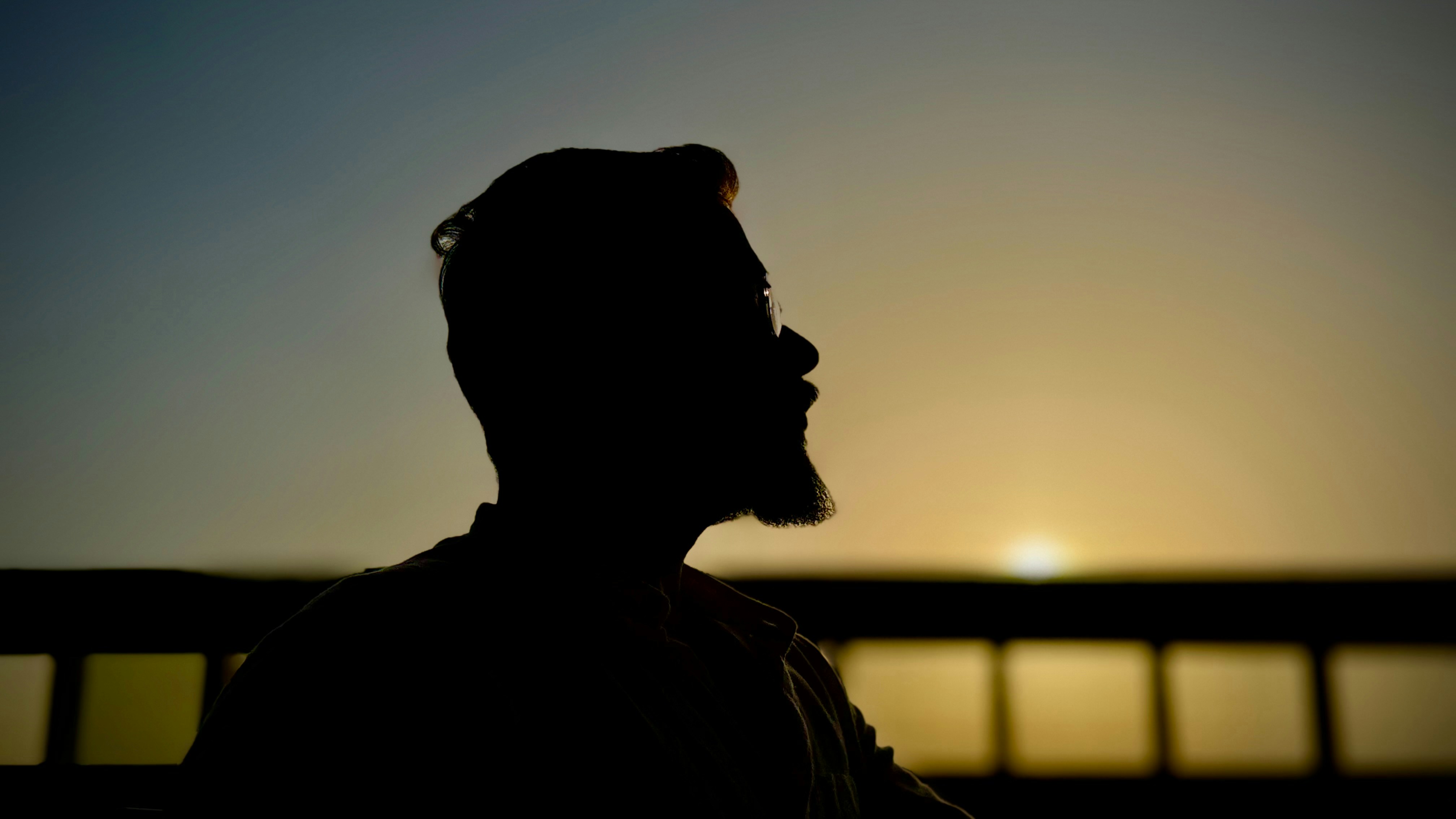 Silhouette at Sunset: A Profile Against a Warming Horizon