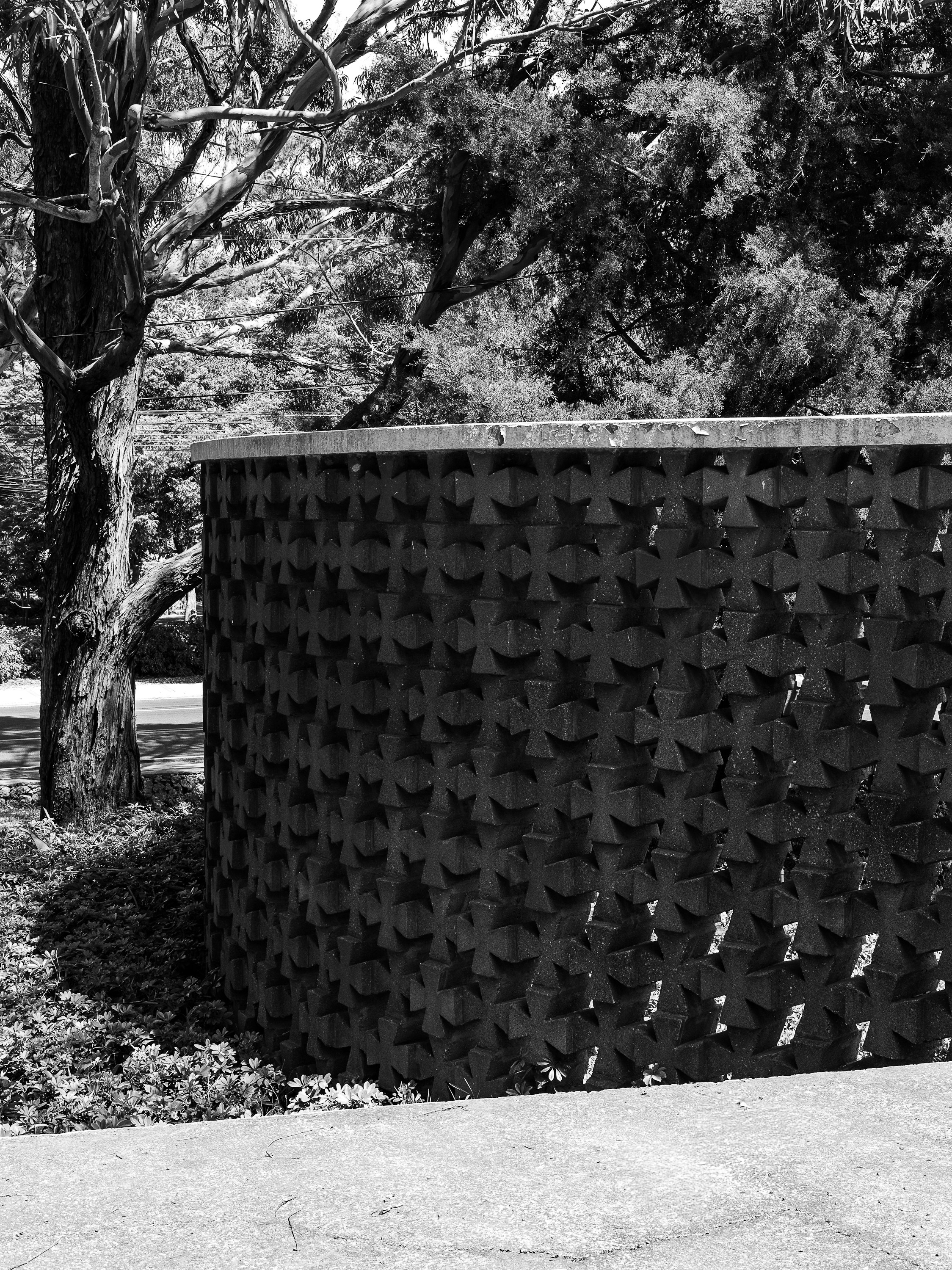 Curved Shadowed Barrier: A Textured Wall in Monochrome