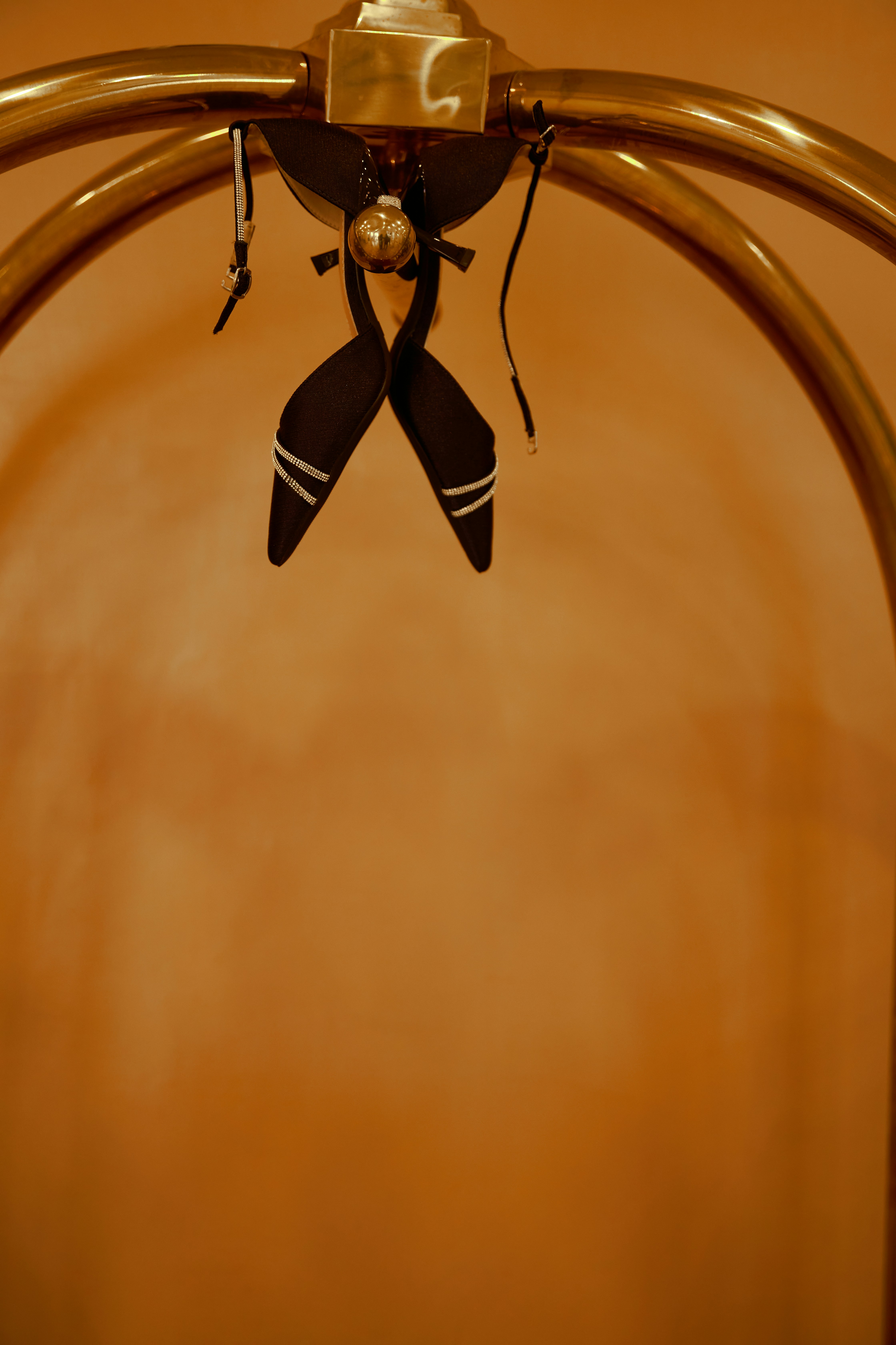 Golden Loop: A Close-Up of a Metal Hanger and Hooks