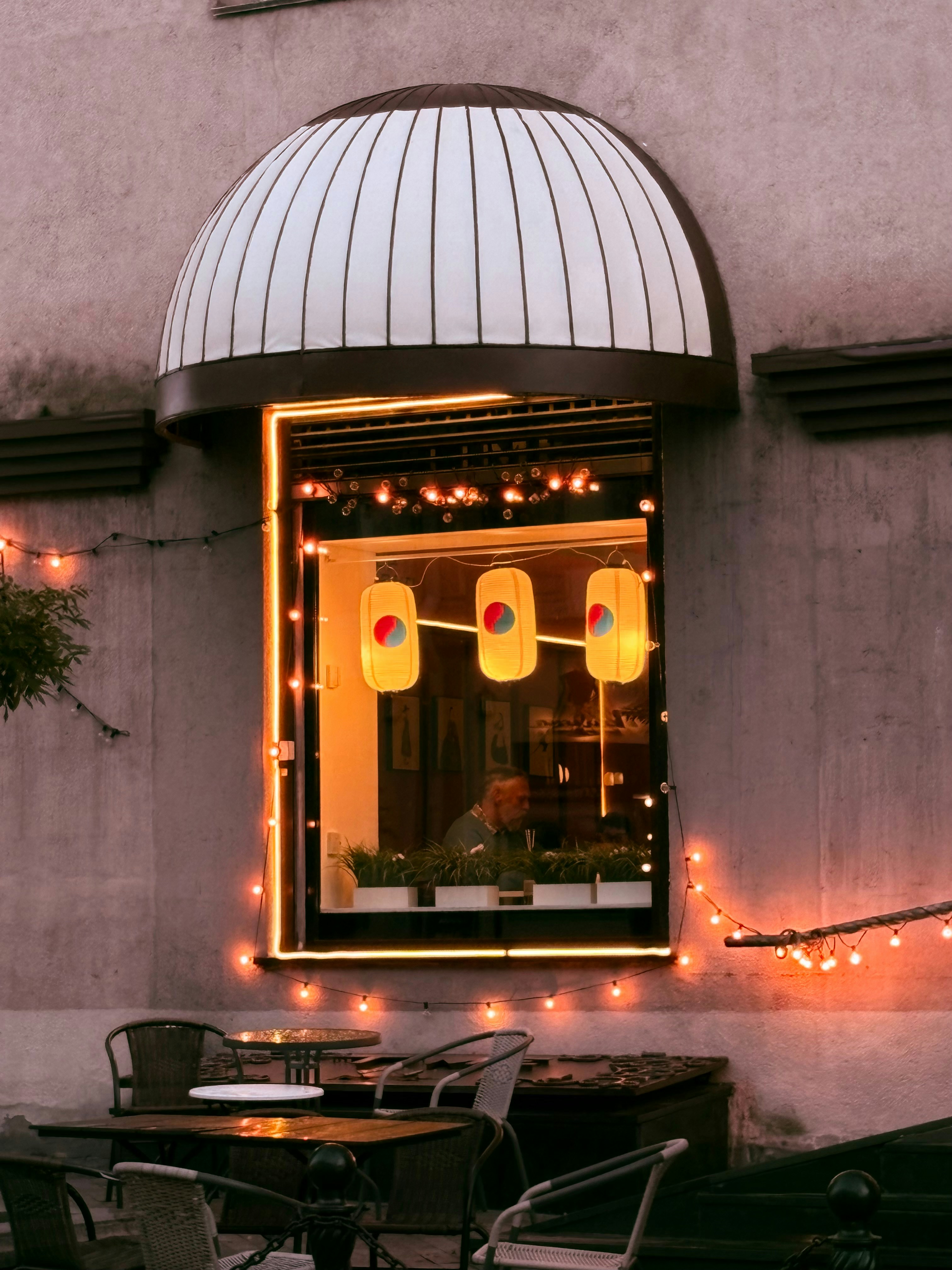 Neon Mood Through a Café Window