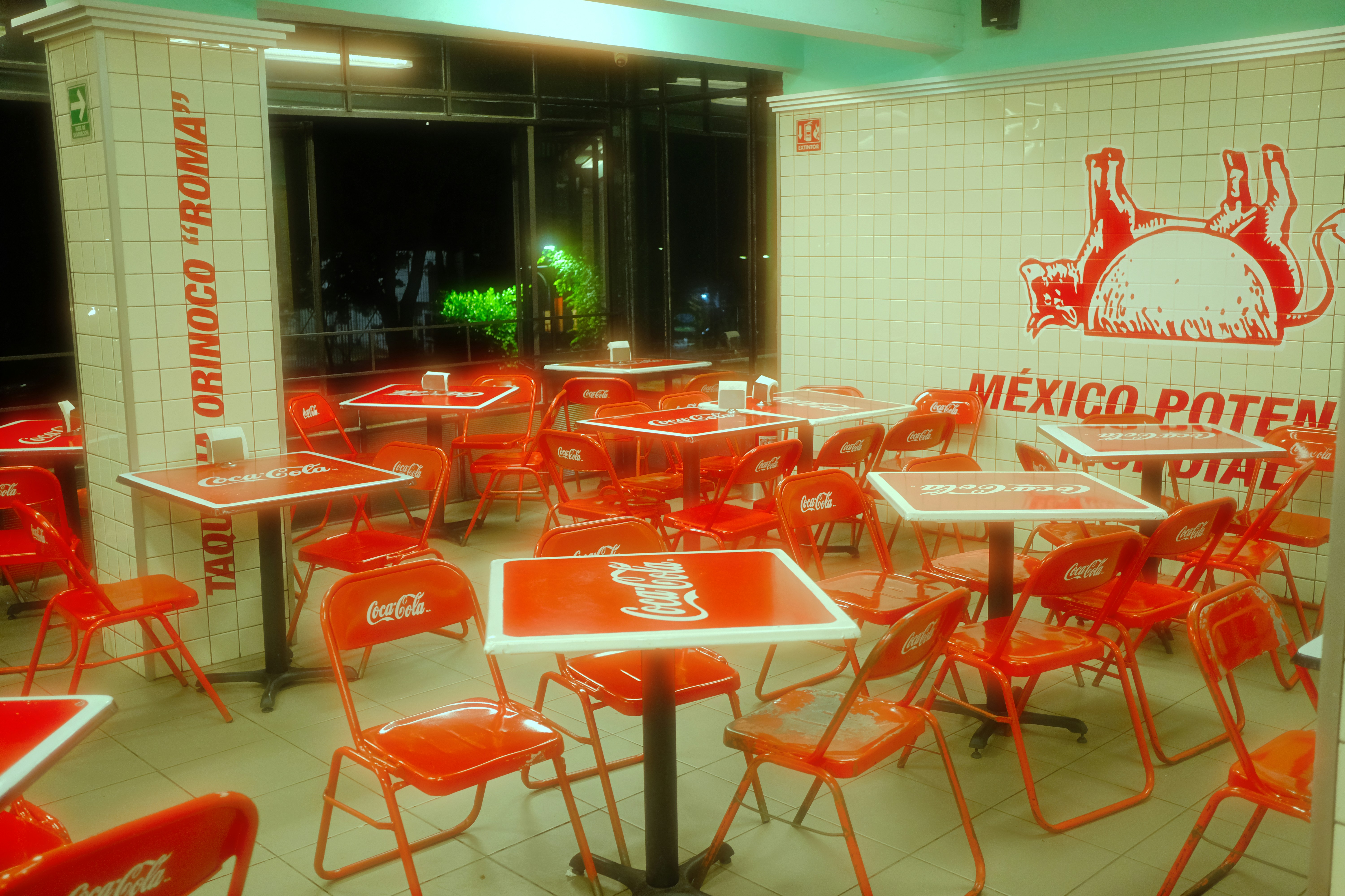 Bright Red Café Oasis with Coca-Cola Flair