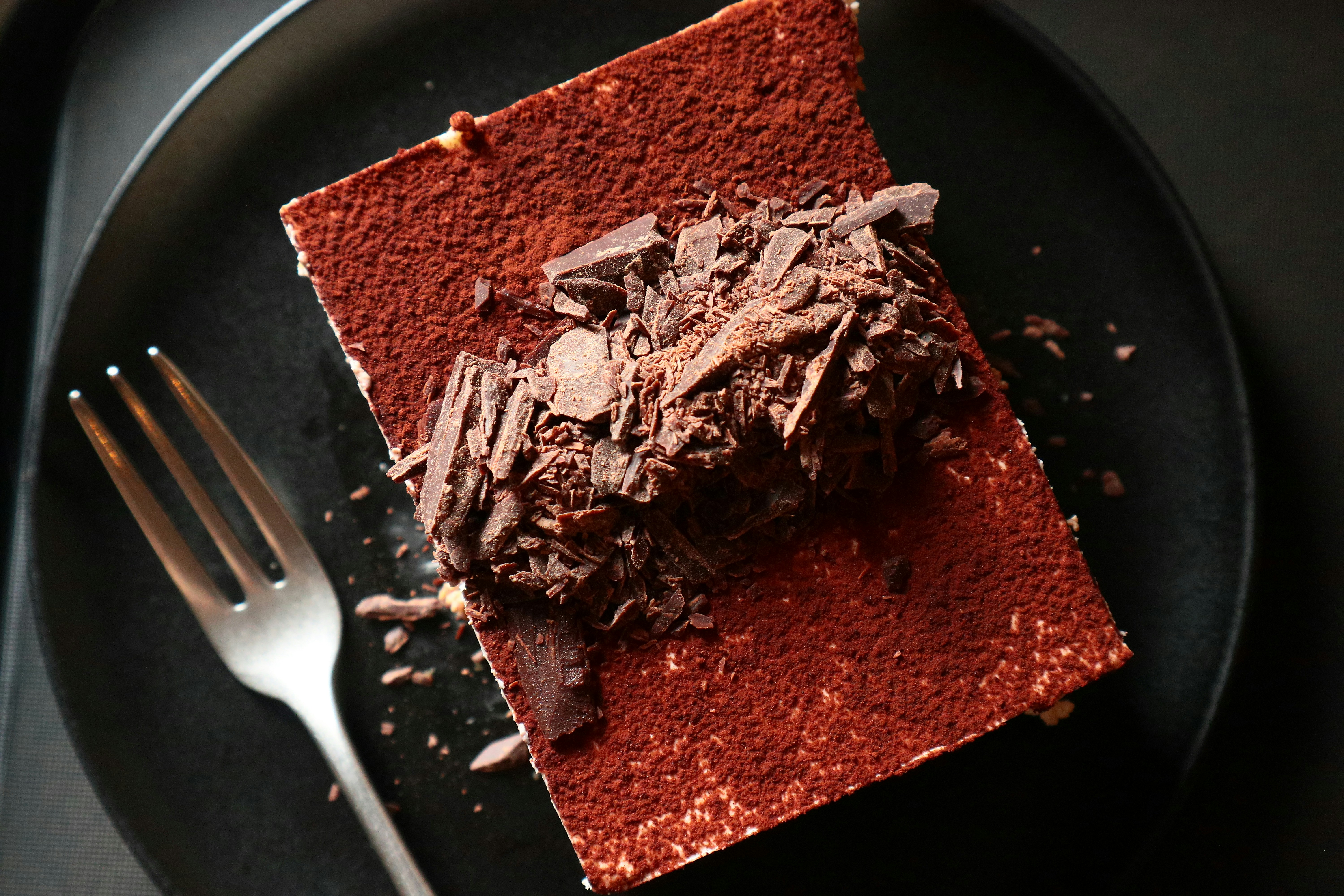 Dark Cocoa Rectangle: A Chocolate Torta with Shaved Ganache Accent