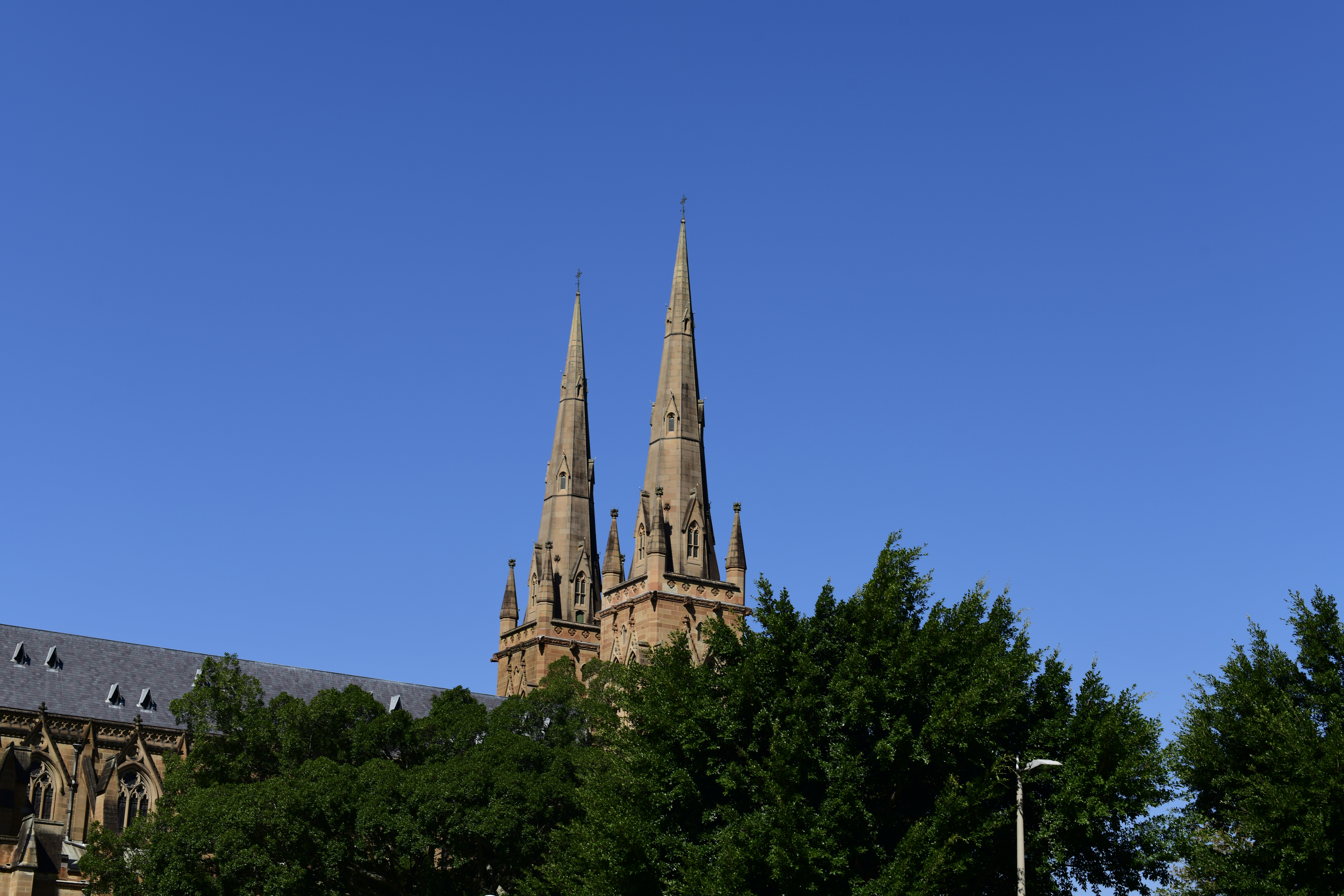 Twin Spires Reaching Toward a Clear Sky