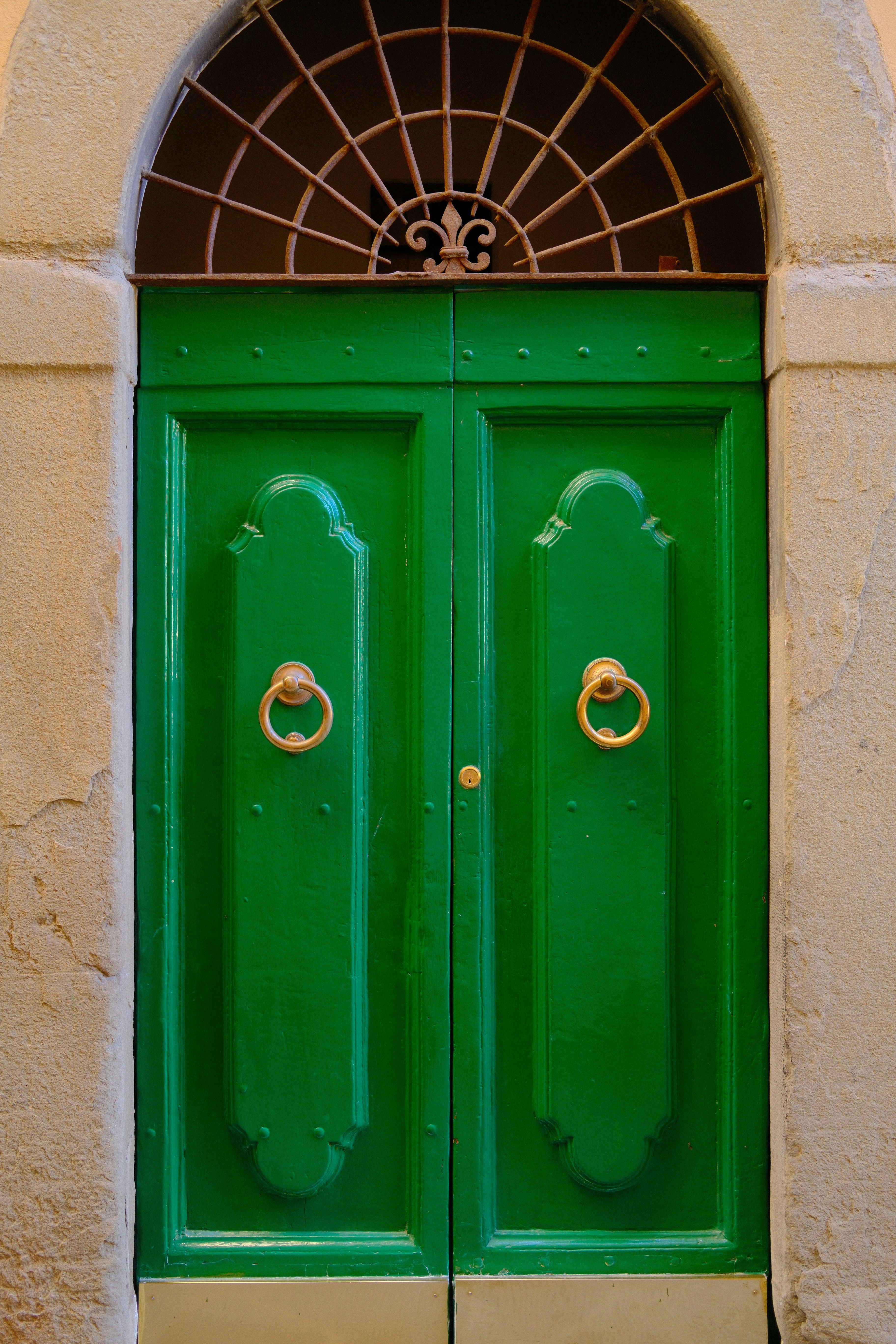 Emerald Doorway: Double Panels and Arch Grille