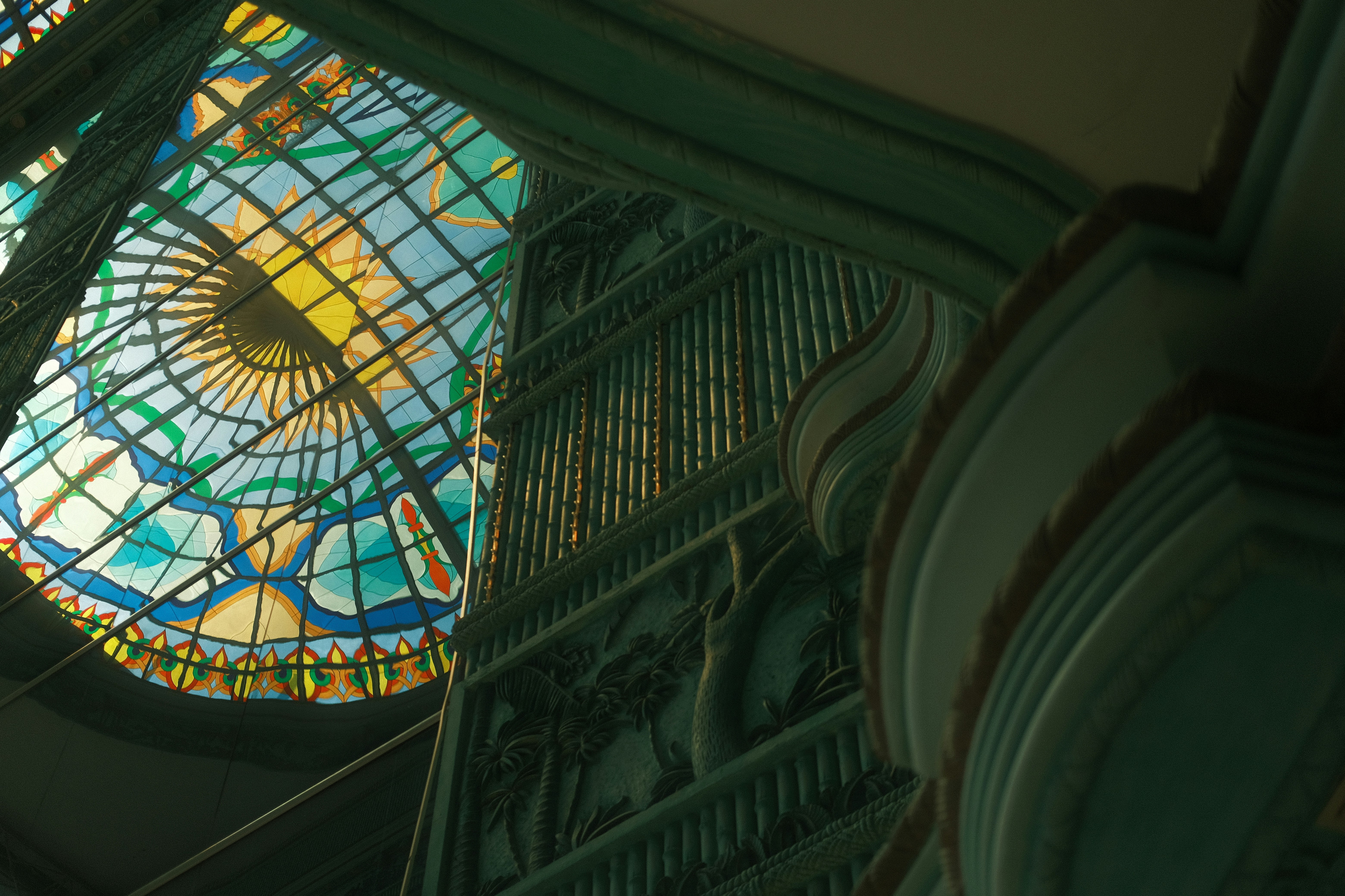 Stained Glass Overhead: A Gothic Violet and Sunburst Rise