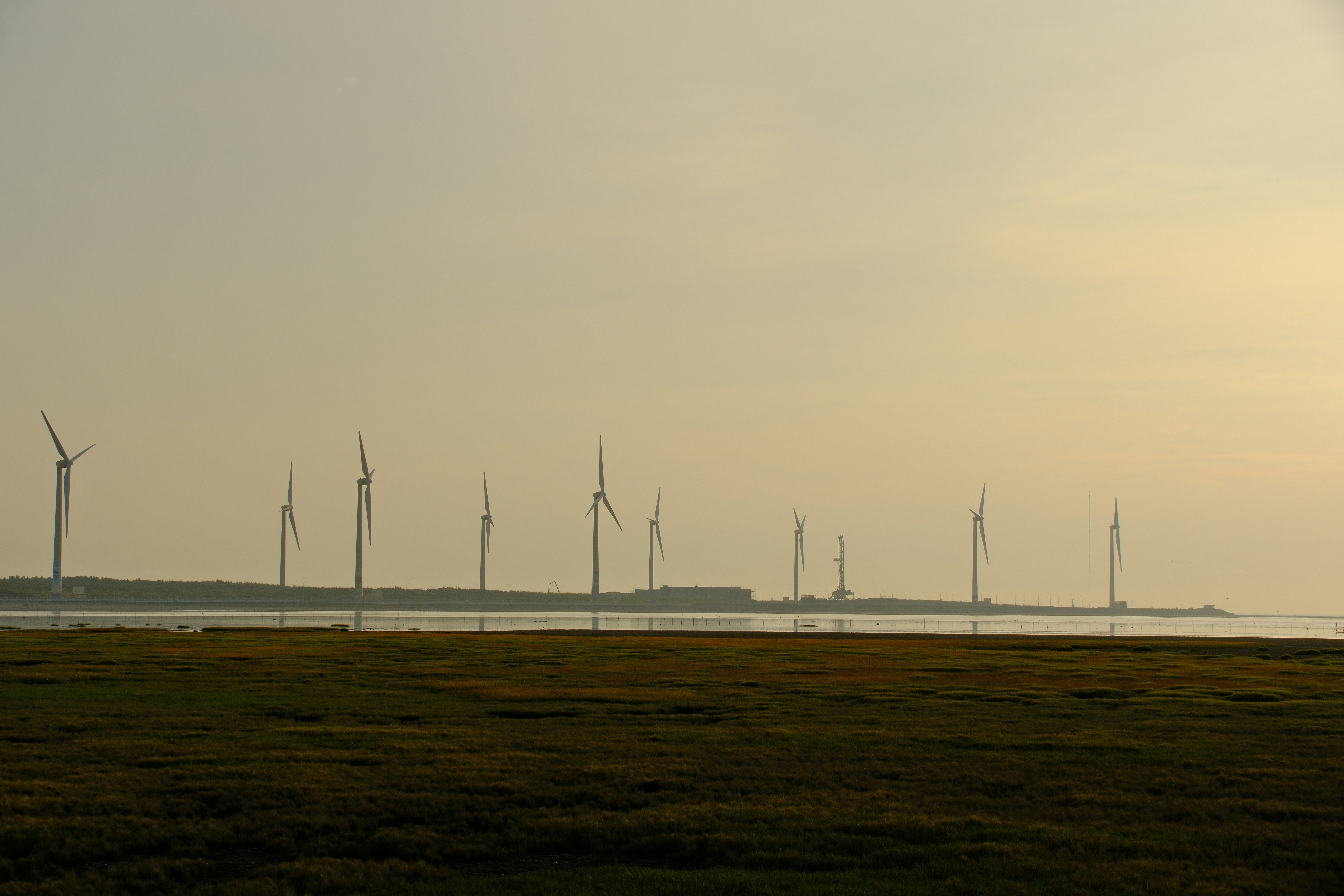 Coastal Wind Farm at Dusk