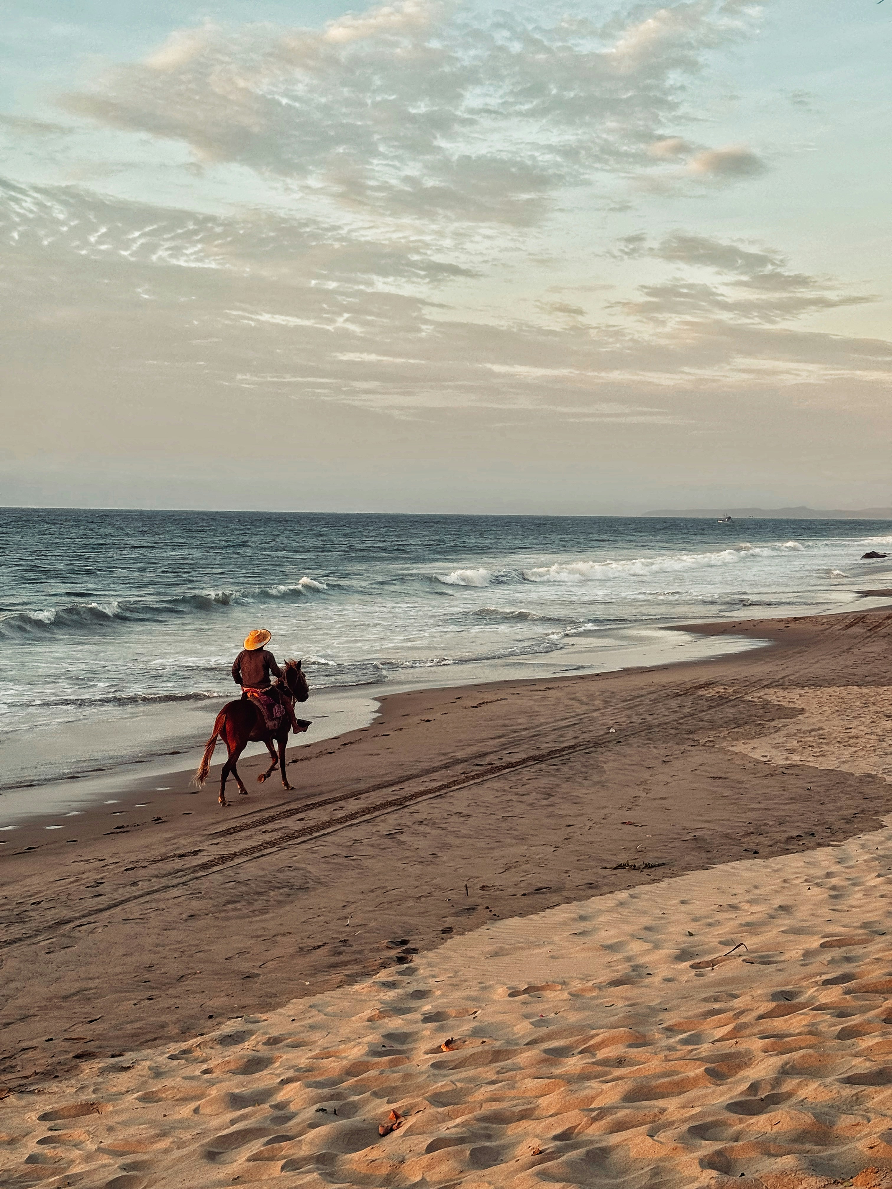 Rider and Horse Tracing the Dune Line at Dusk