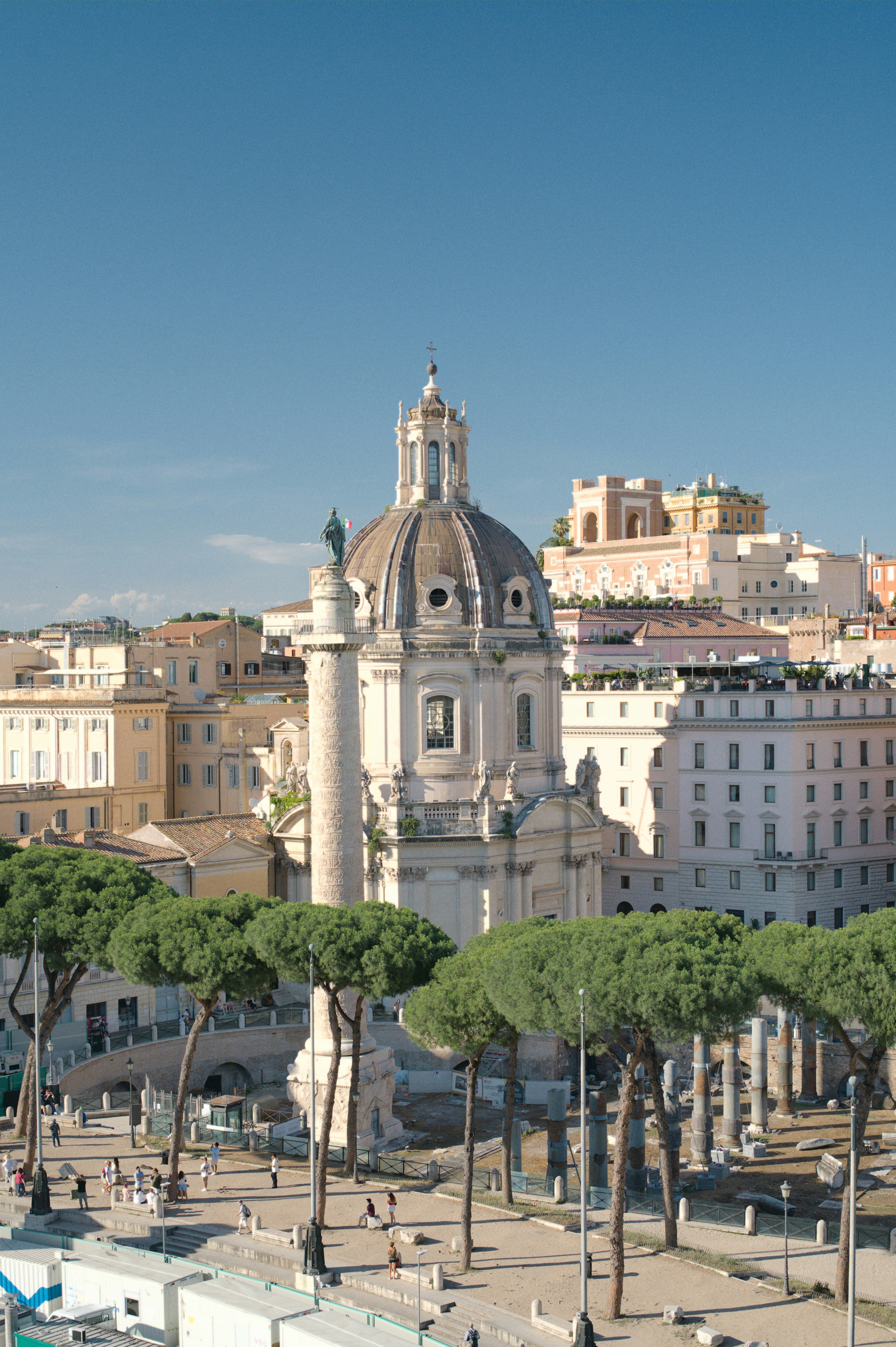 Domed Church and Column Framed by Rome’s Riverside Promenade
