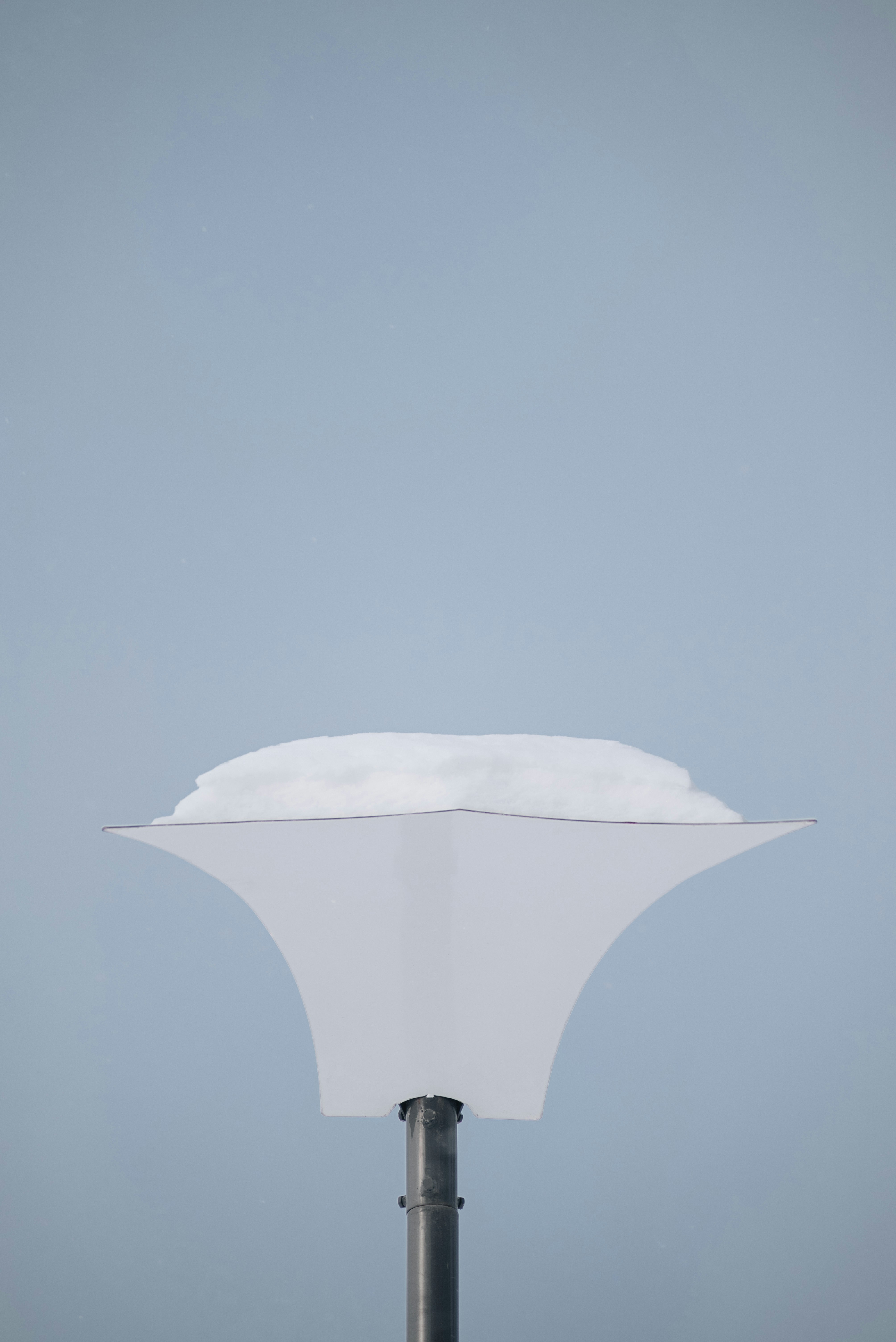 Snow-Capped Lantern: Minimalist Streetlight under Pale Sky