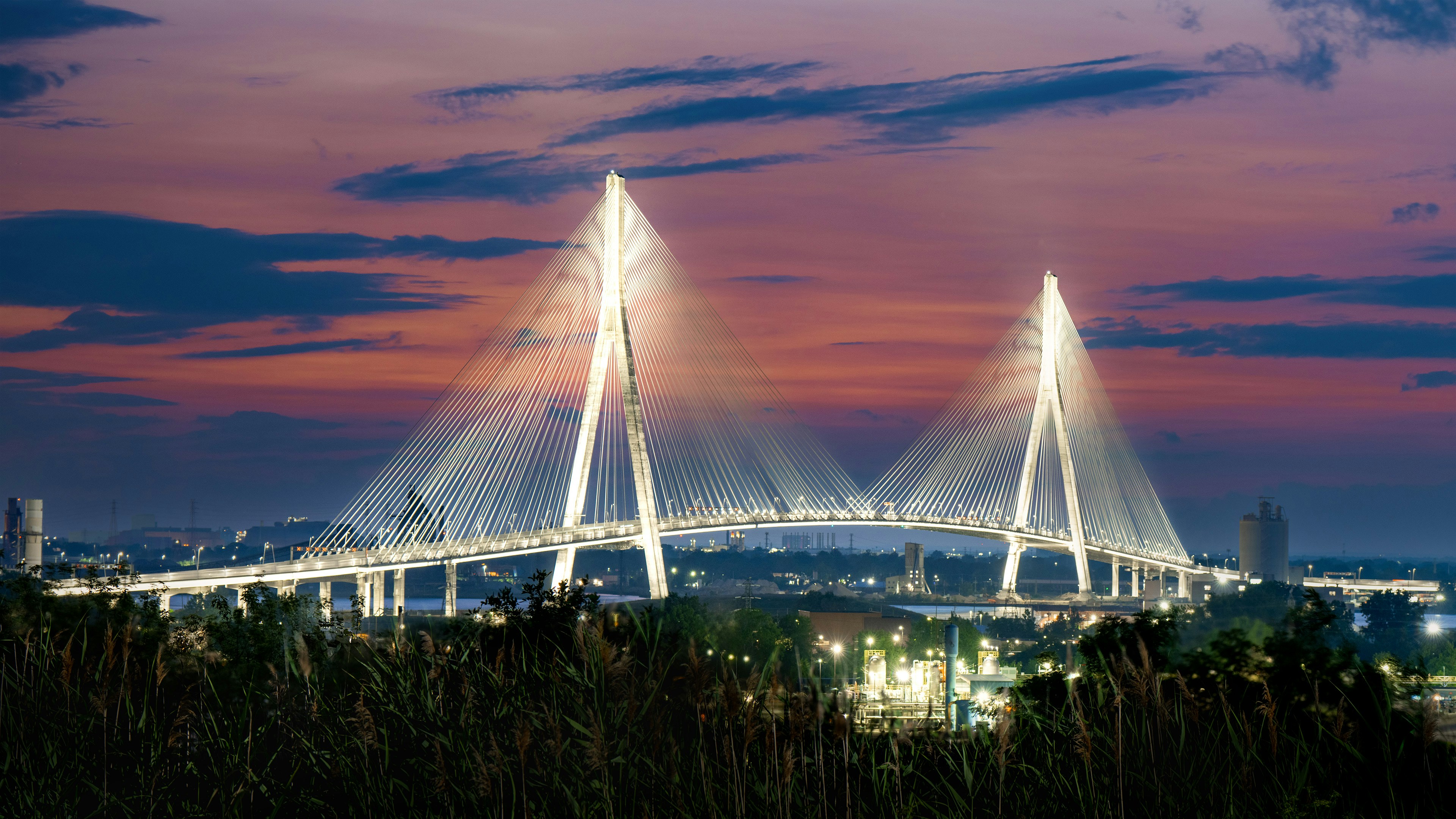 Sunset Over the Cable-Stayed Twin Spires
