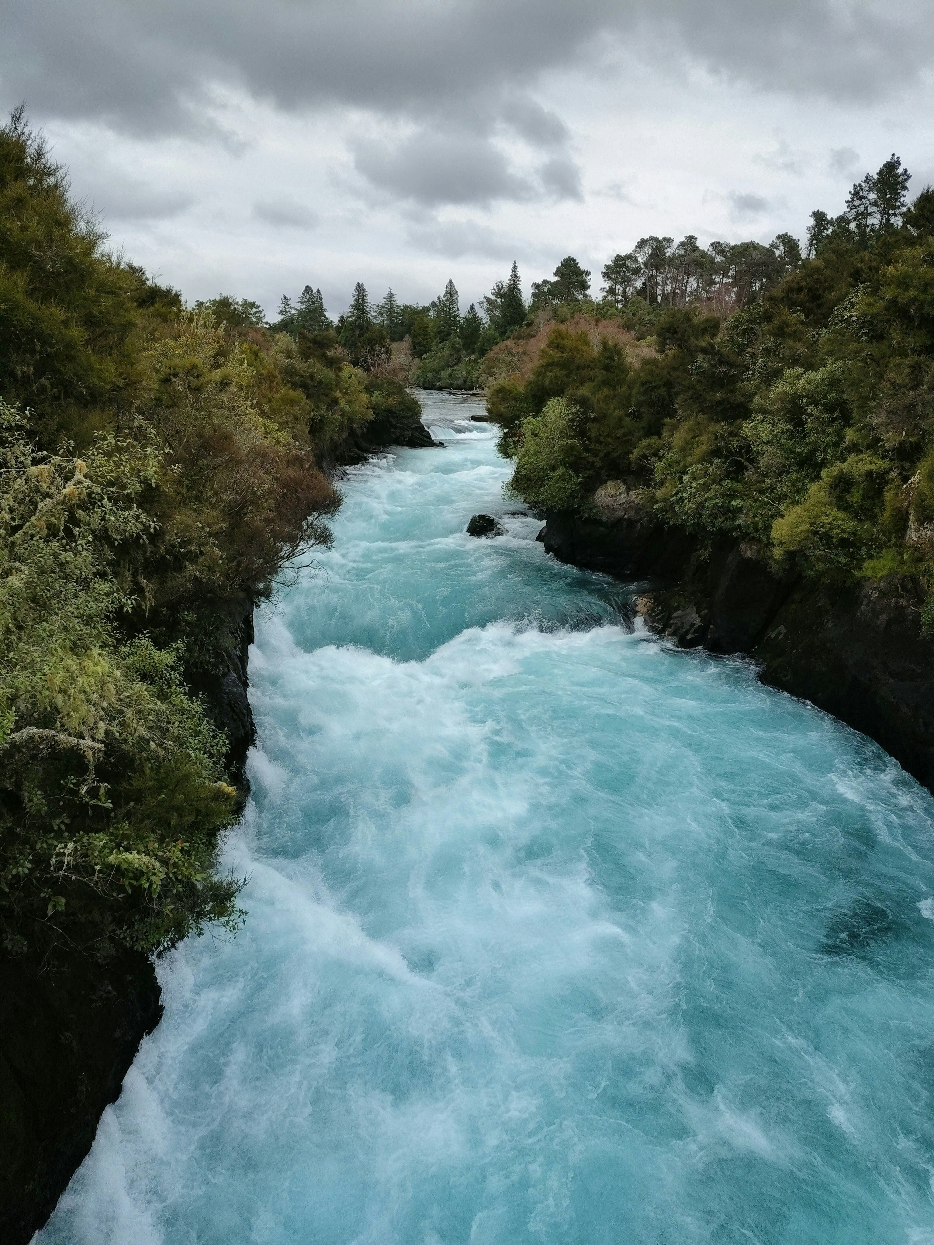 Cascading Turquoise Rapids Through a Green Corridor